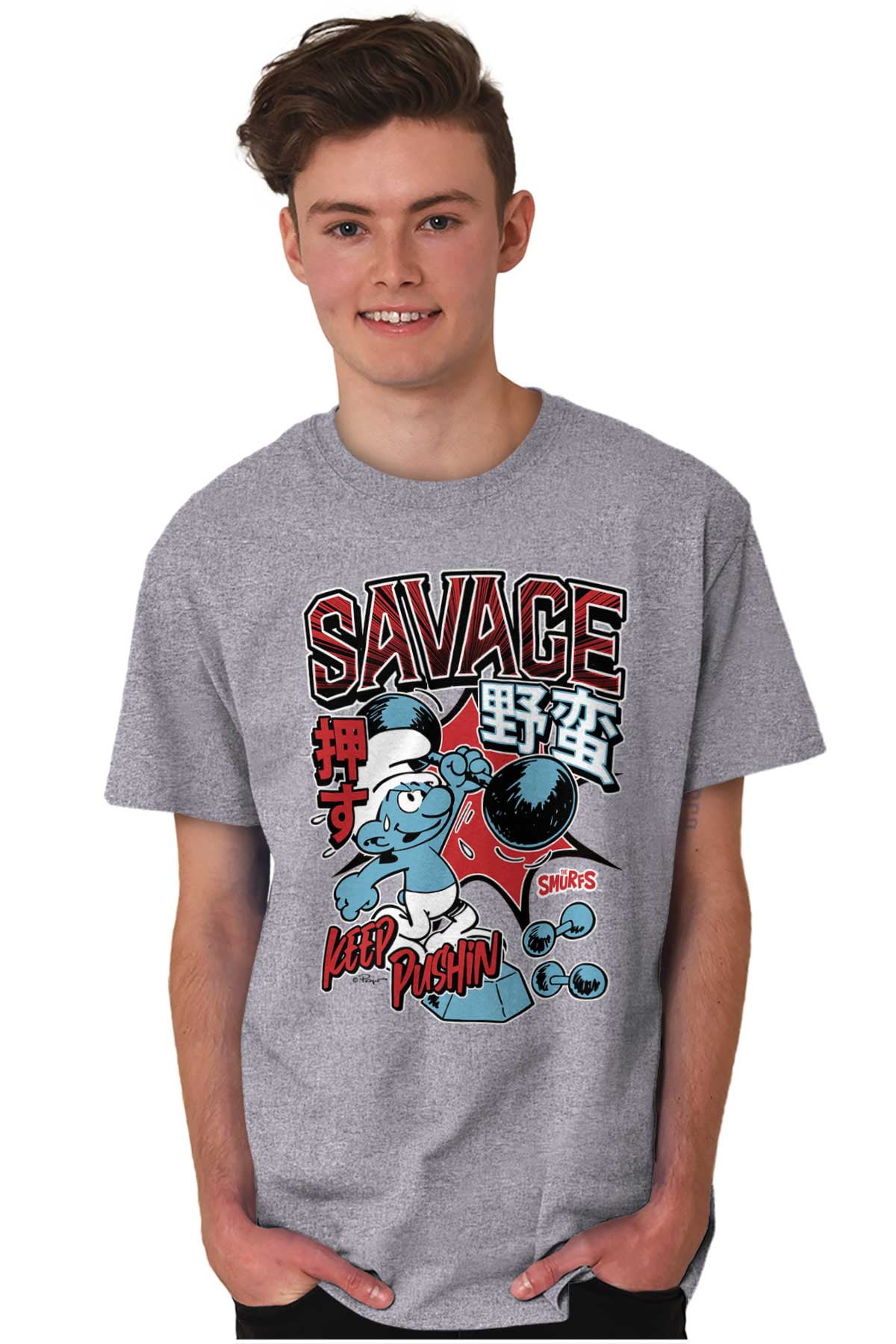 The Smurfs Kanji Keep Pushin Savage Men's Graphic T Shirt Tees Brisco Brands L - Walmart.com