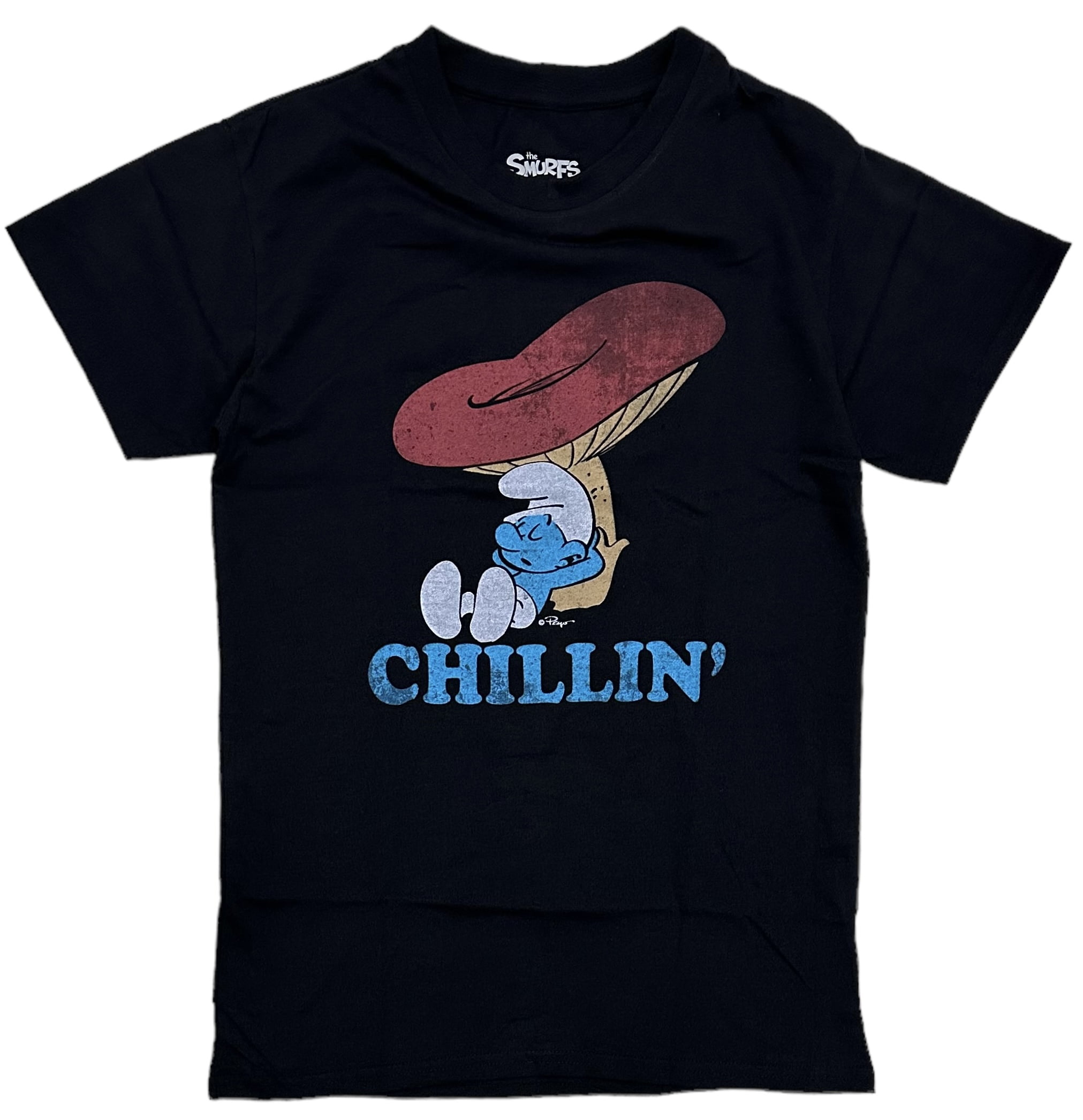 The Smurfs Men's Officially Licensed Chillin Distressed Graphic Tee T ...