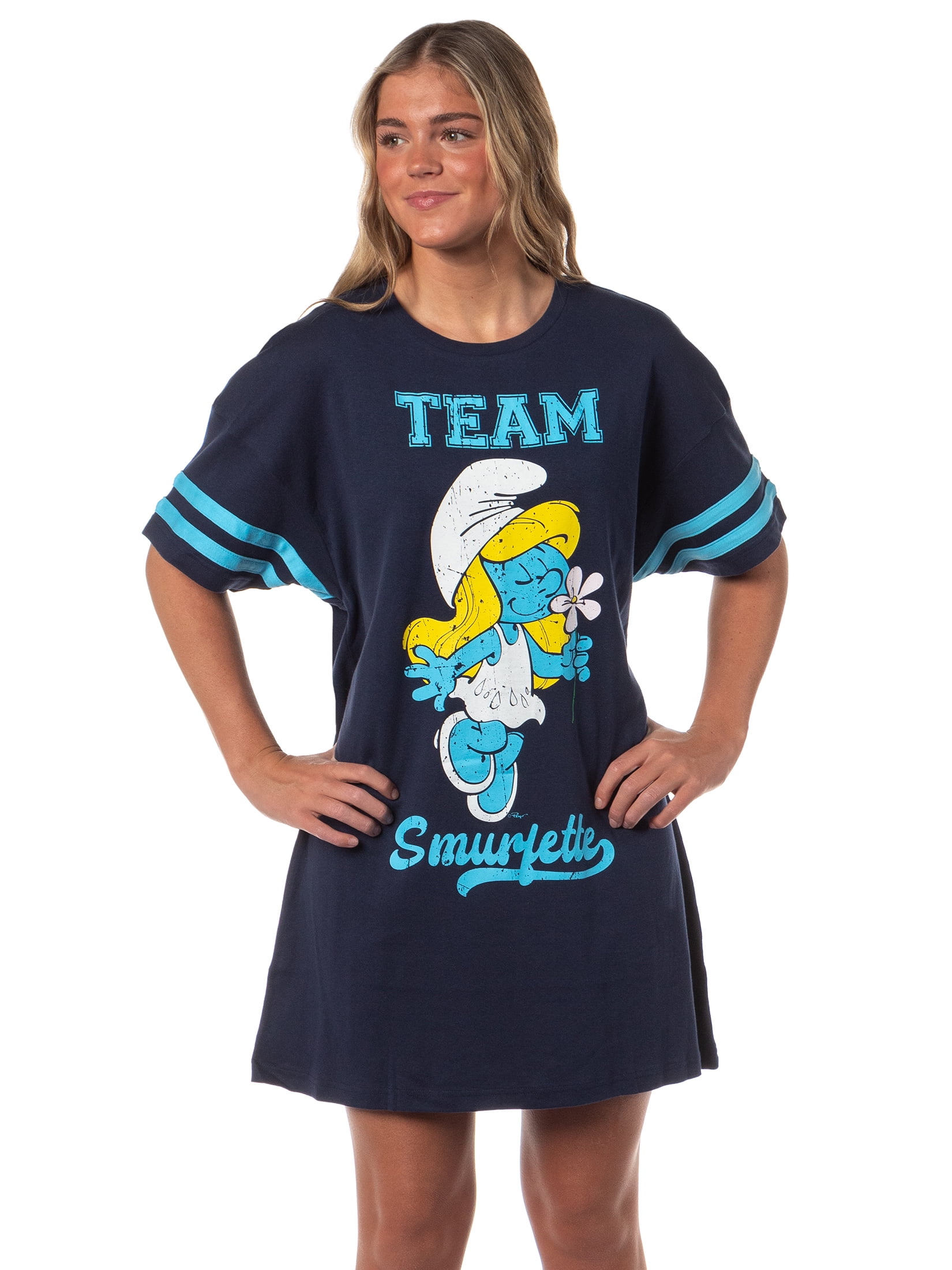 The Smurfs Women's Varsity Team Smurfette Sleep Shirt Nightgown Lounge ...