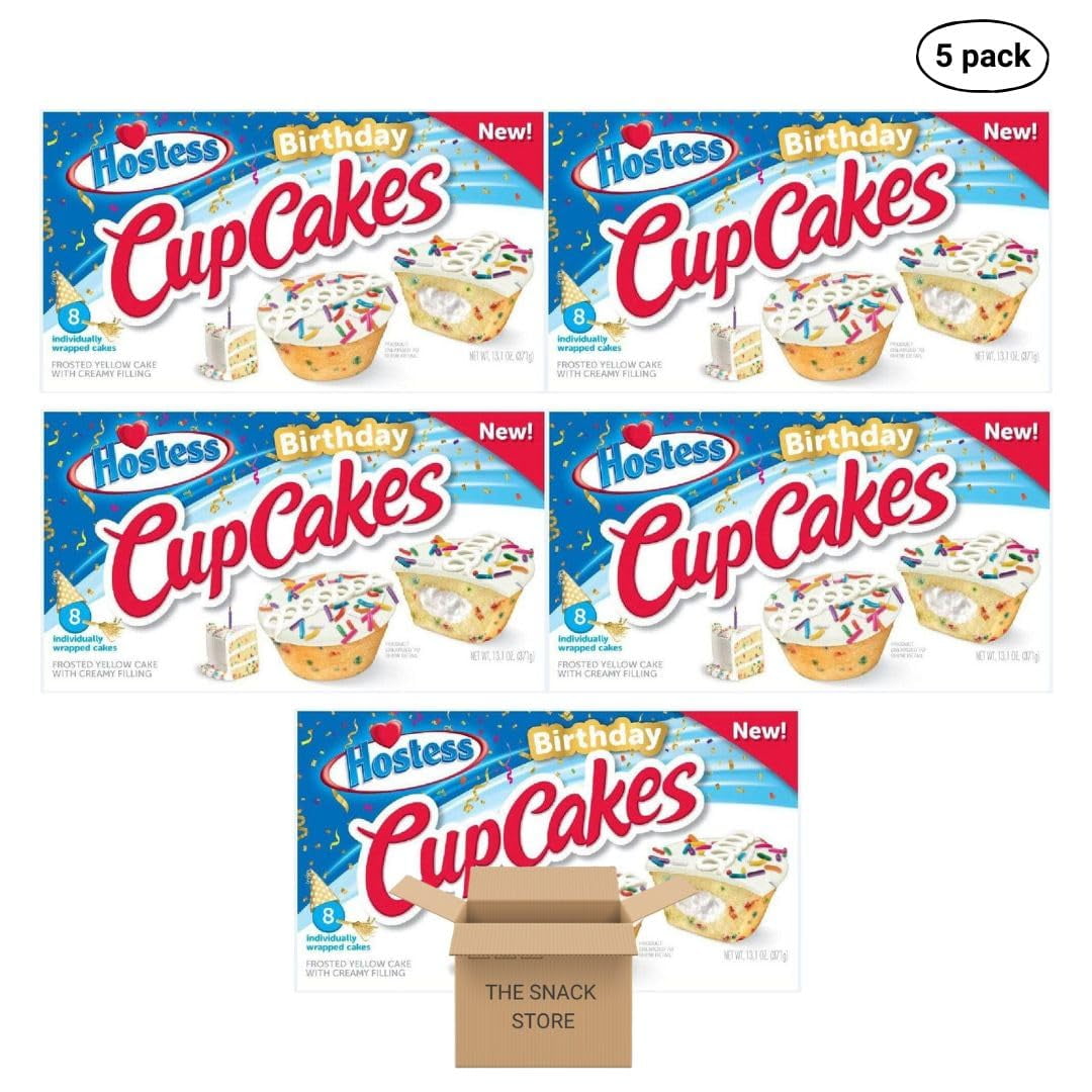 The Snack Store Bundle Hostess Birthday Cupcakes, 13.1 oz, 5 Boxes of 8 ...