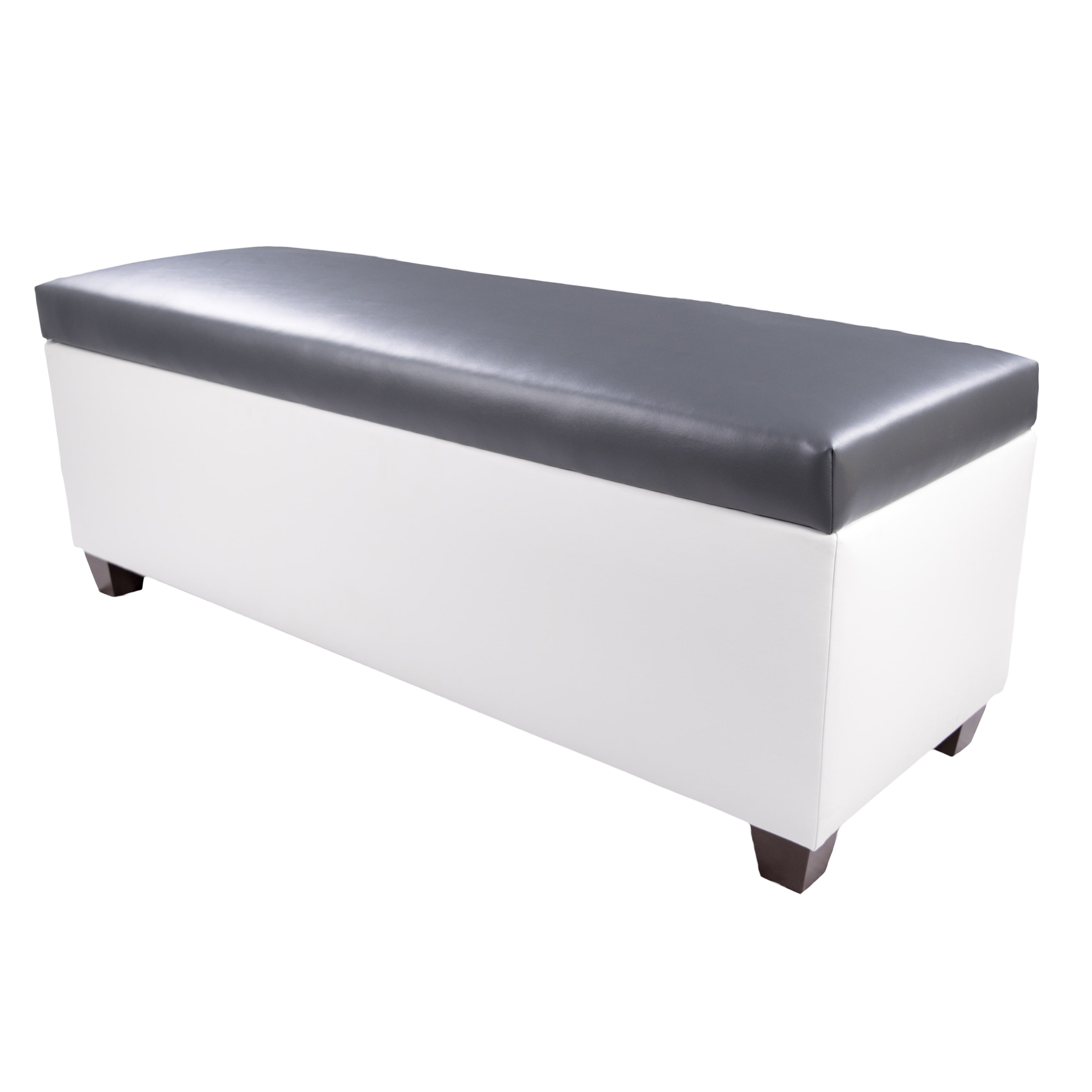 The Sole Secret Mid Century Modern White Vinyl Shoe Storage Bench Dark ...