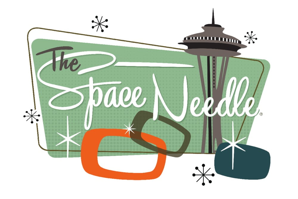 The Space Needle, Mid Century Modern, Teal Sign (24x36 Giclee Gallery ...