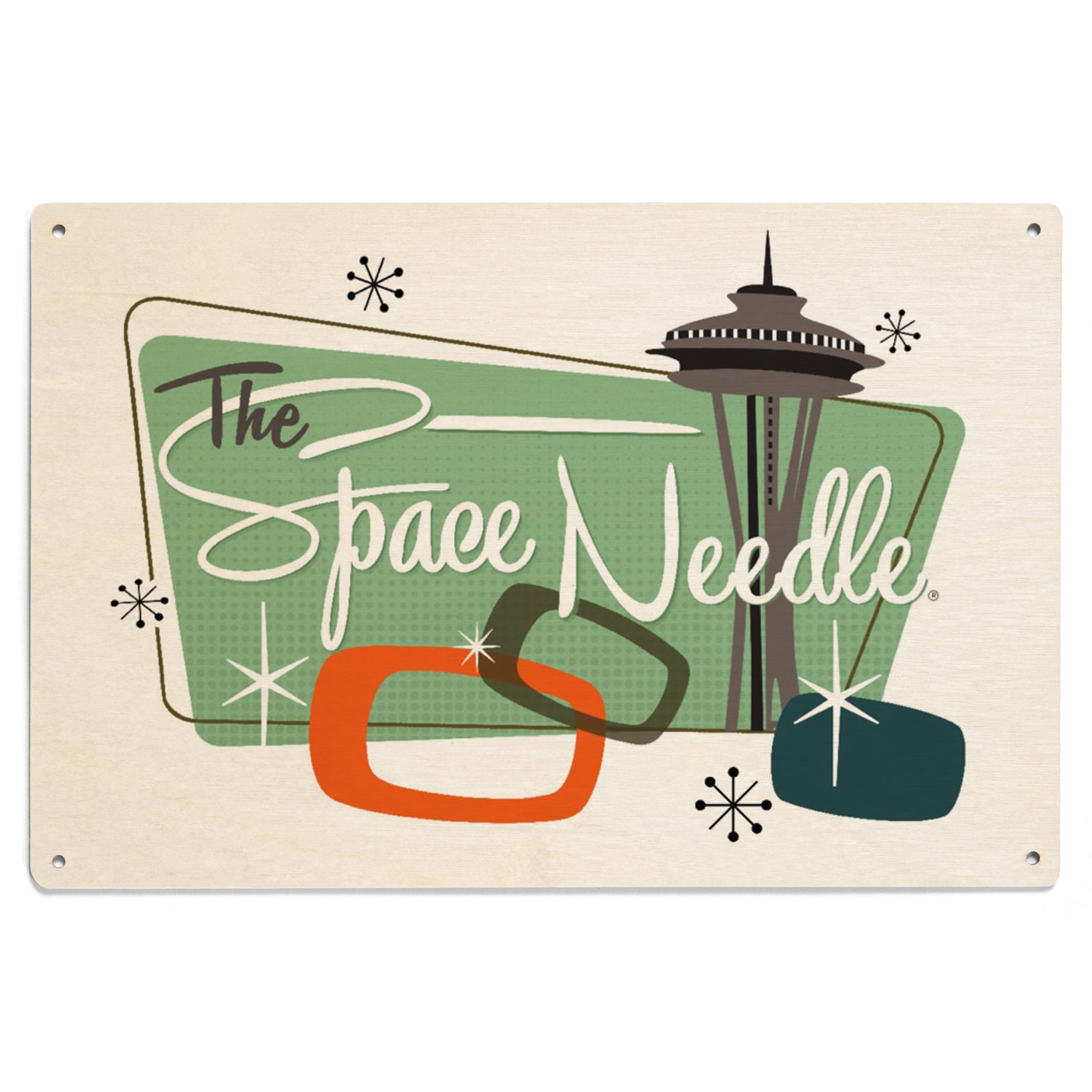 The Space Needle, Mid Century Modern, Teal Sign Birch Wood Wall Sign ...