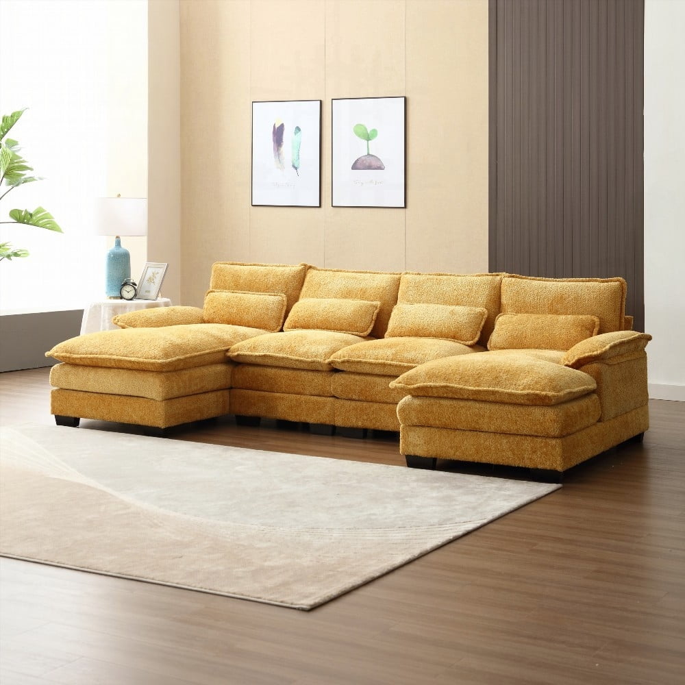 Modern Large chenille Fabric U-Shape Sectional Sofa with Solid Wood ...