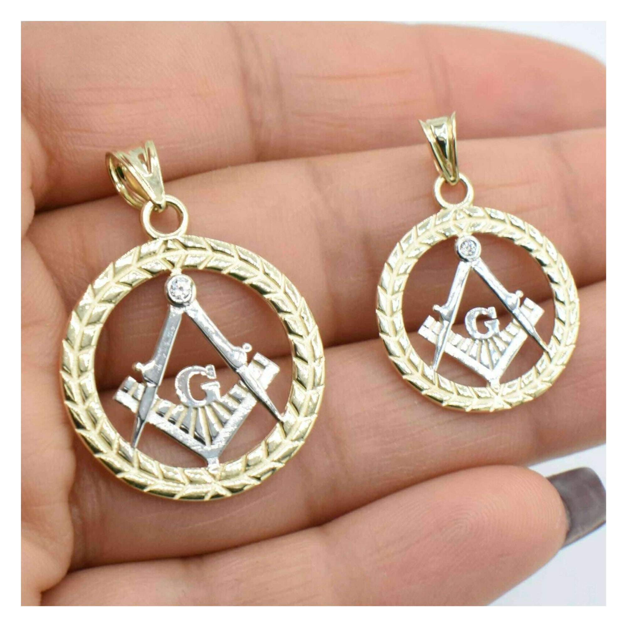 CZ The Square and Compasses Masonic Unisex Adult Pendant 10K Yellow ...