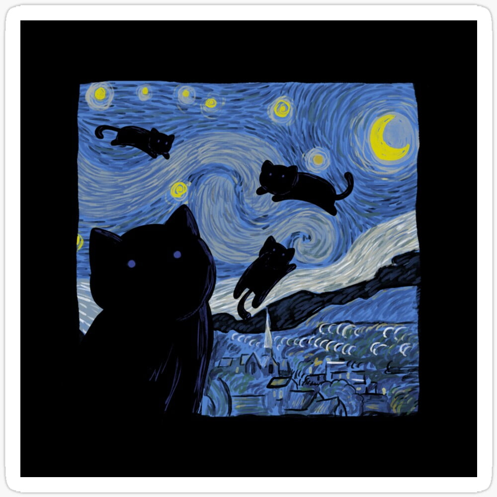 The Starry Cat Night Sticker Phone Decal Water Bottle Stickers Car ...