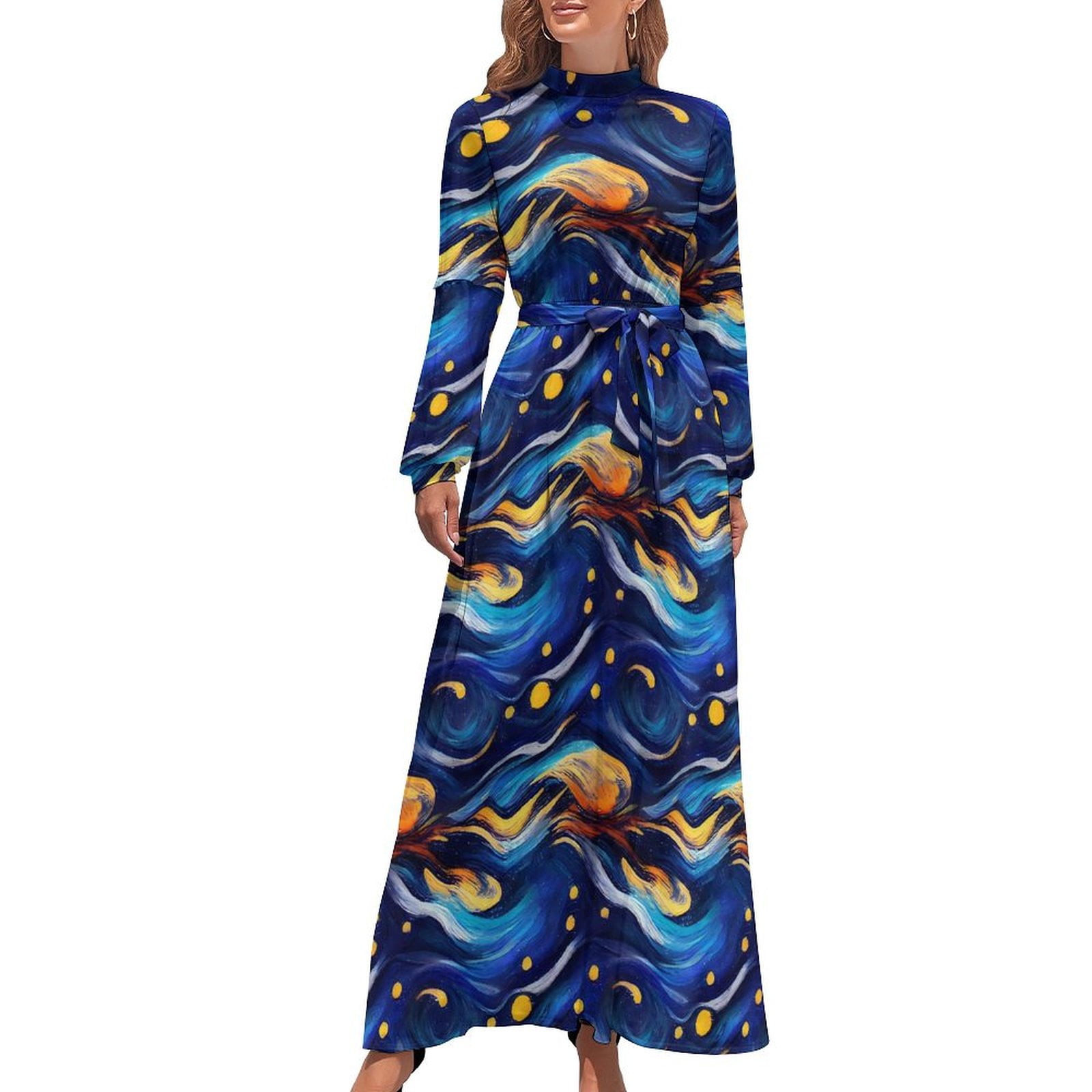 The Starry Night Dress Modern Art Print Street Wear Boho Beach Dresses ...
