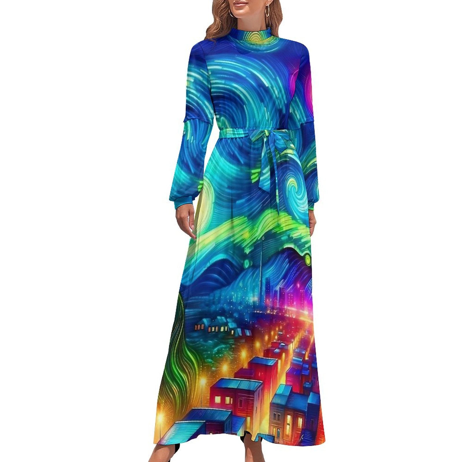 The Starry Night Dress Stained Glass Print Party Maxi Dress Streetwear ...