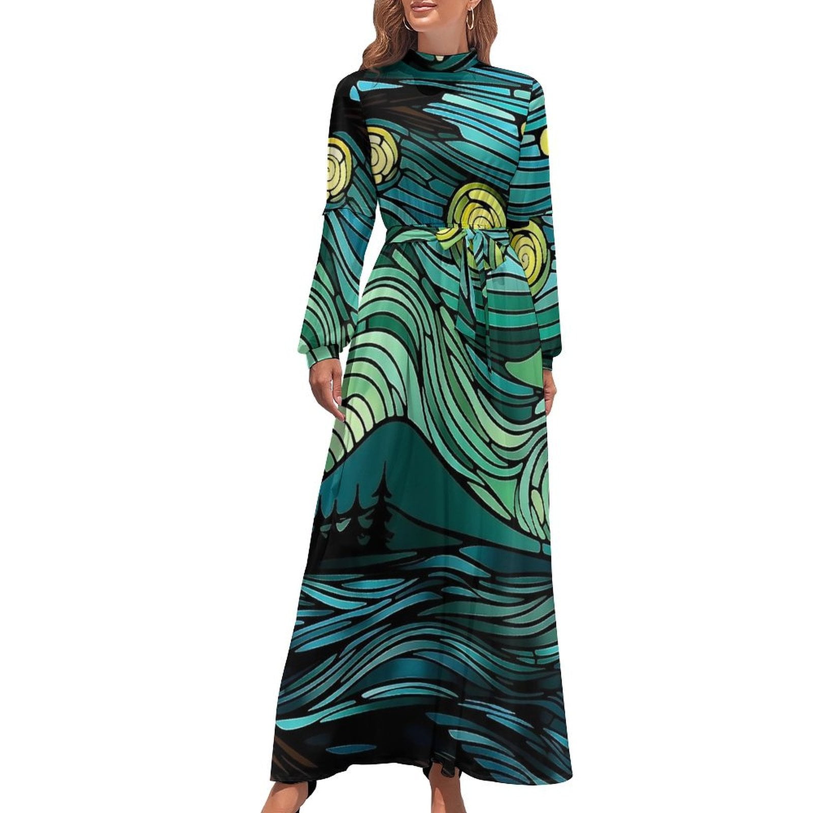 The Starry Night Dress Stained Glass Print Party Maxi Dress Streetwear ...