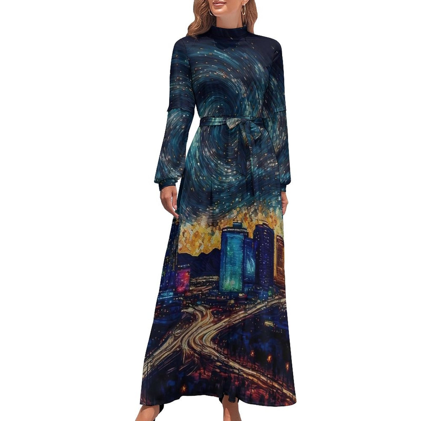 The Starry Night Dress Stained Glass Print Party Maxi Dress Streetwear ...