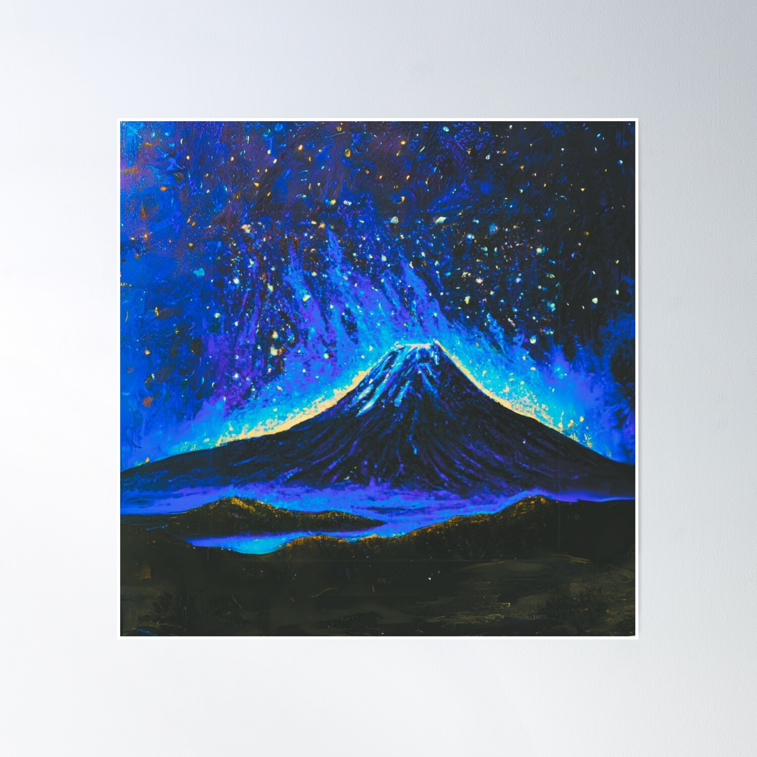 The Starry Night Of Fuji Mountain In Blue Poster Wall Art, Modern Wall ...