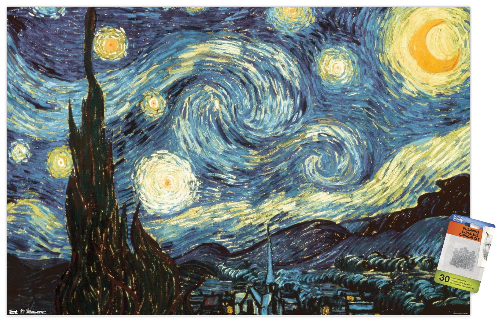 The Starry Night by Vincent van Gogh Wall Poster with Push Pins, 22.375 ...