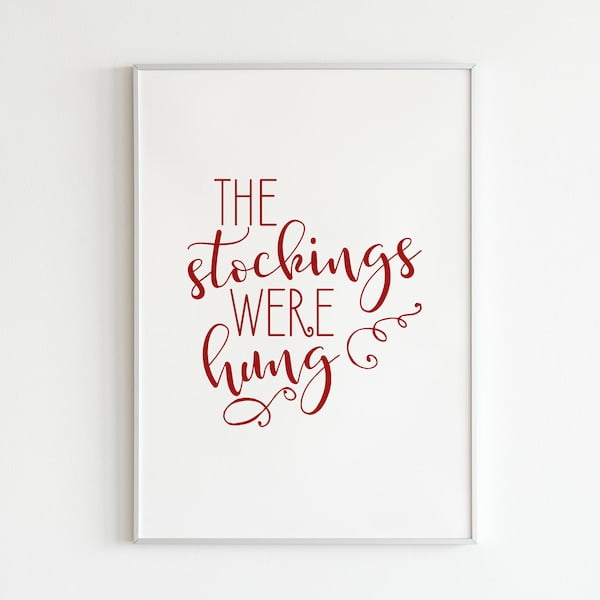 The Stockings Were Hung Christmas Poster | Red And White Christmas ...