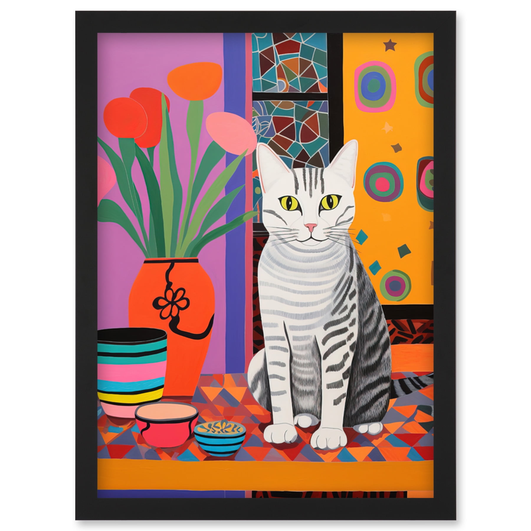 The Stripey Cat Sits Artwork Potted Flower Plant Henri Matisse Style ...