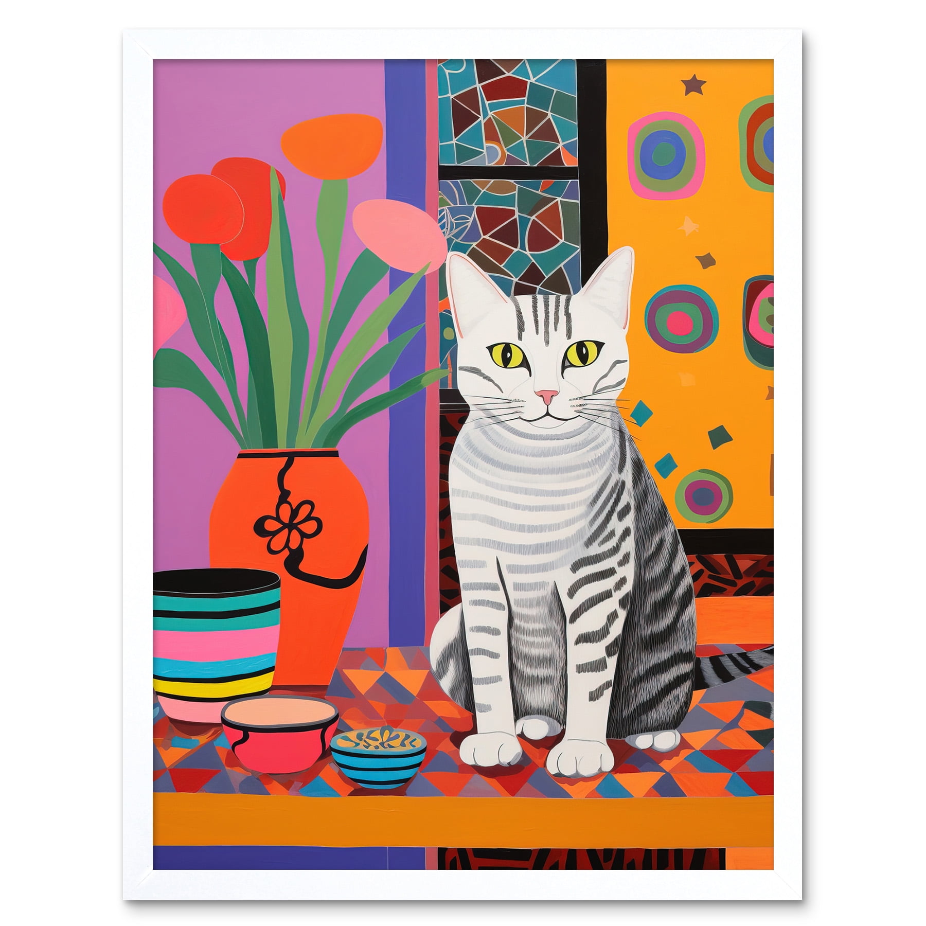 The Stripey Cat Sits Artwork Potted Flower Plant Henri Matisse Style ...