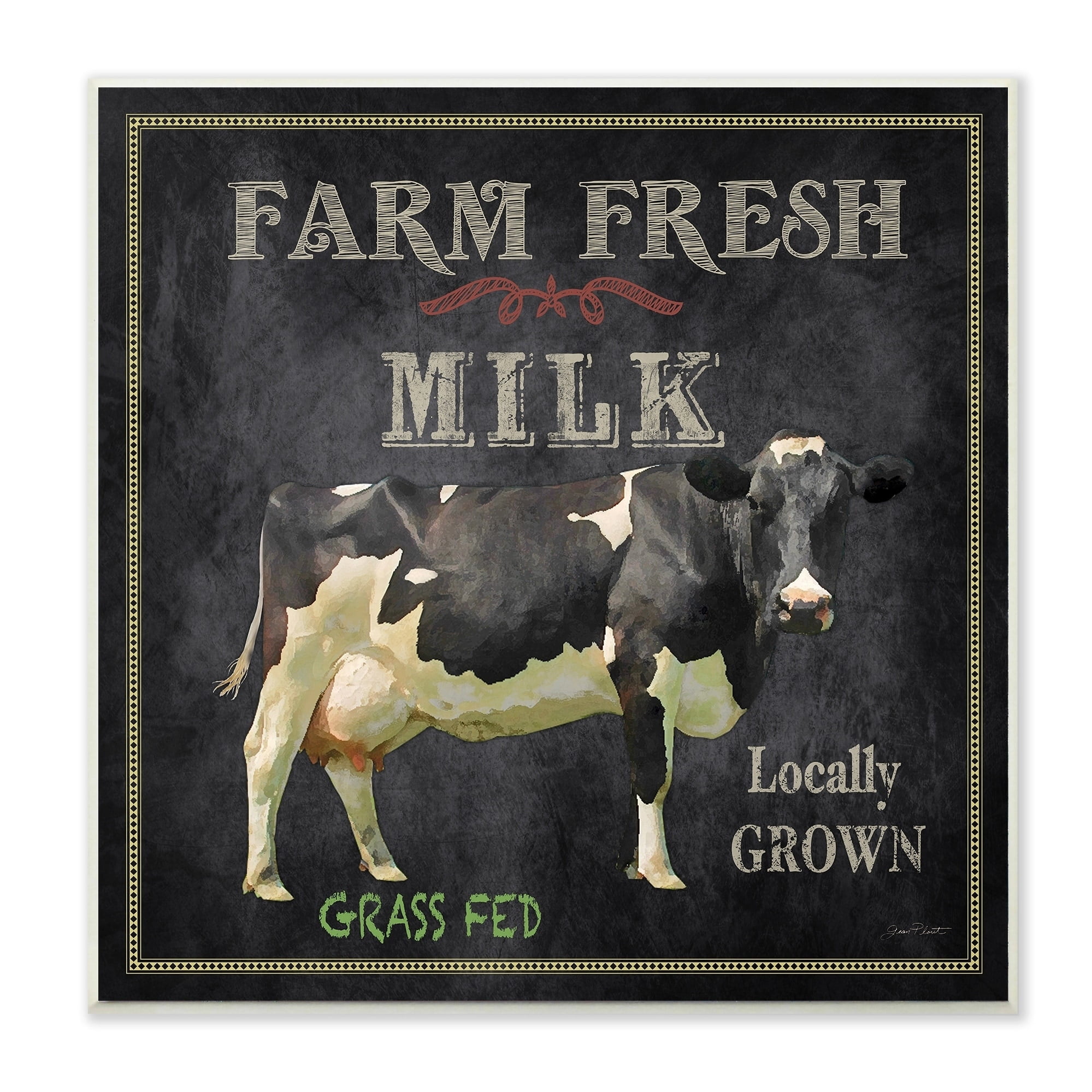 The Stupell Home Decor Black Farm Fresh Milk Sign With Painted Cow Wall ...