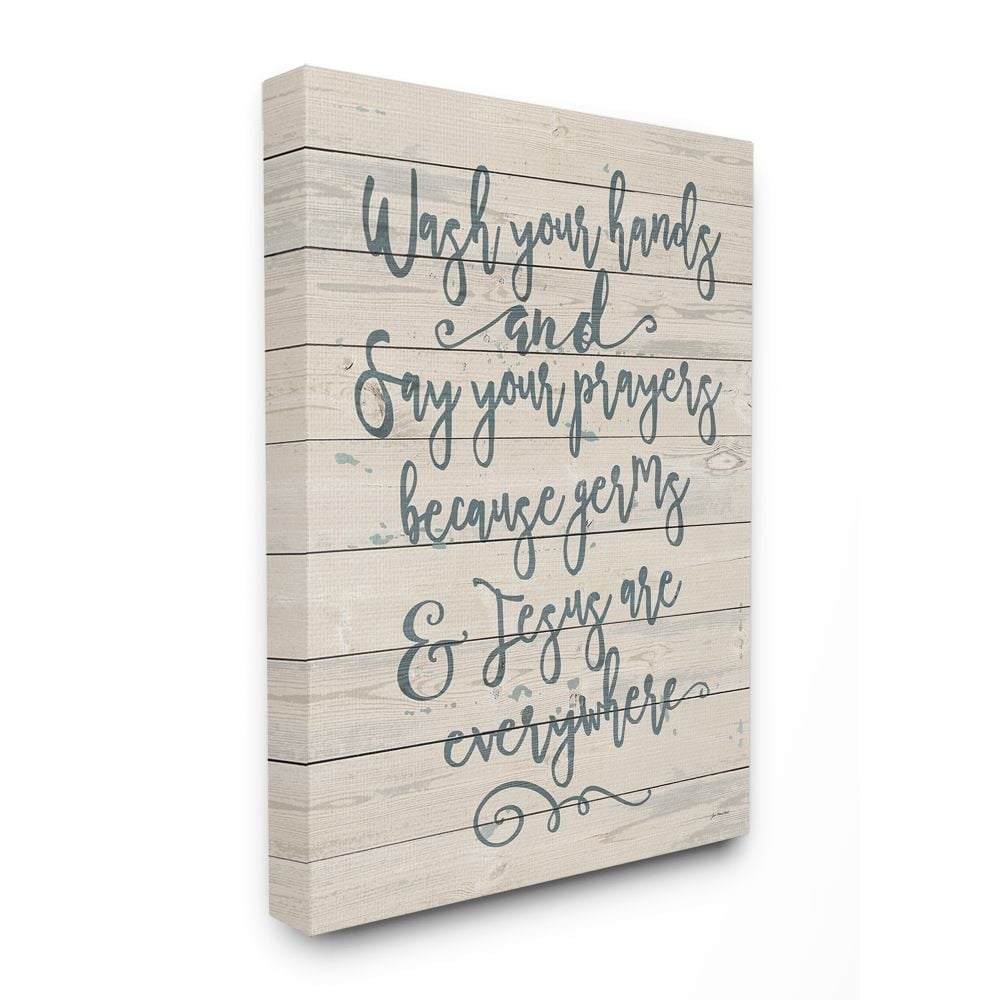 The Stupell Home Decor Collection Blue Script Germs and Jesus Cursive ...