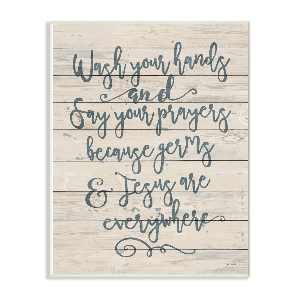 The Stupell Home Decor Collection Blue Script Germs and Jesus Cursive ...