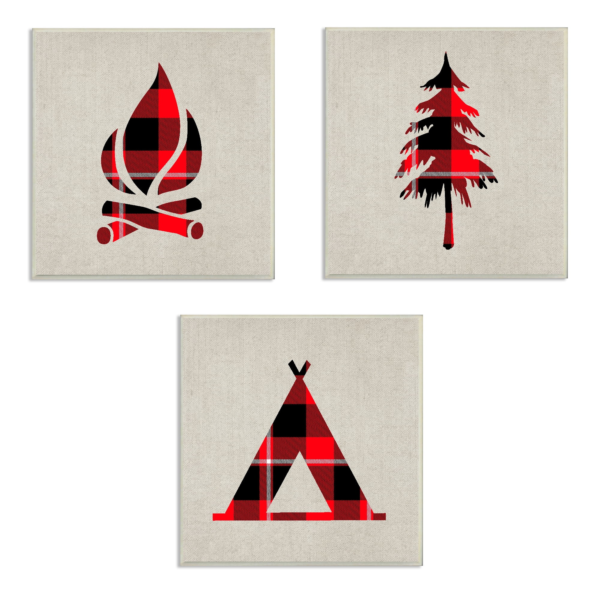 The Stupell Home Decor Collection Burlap Camping Buffalo Plaid Wall ...