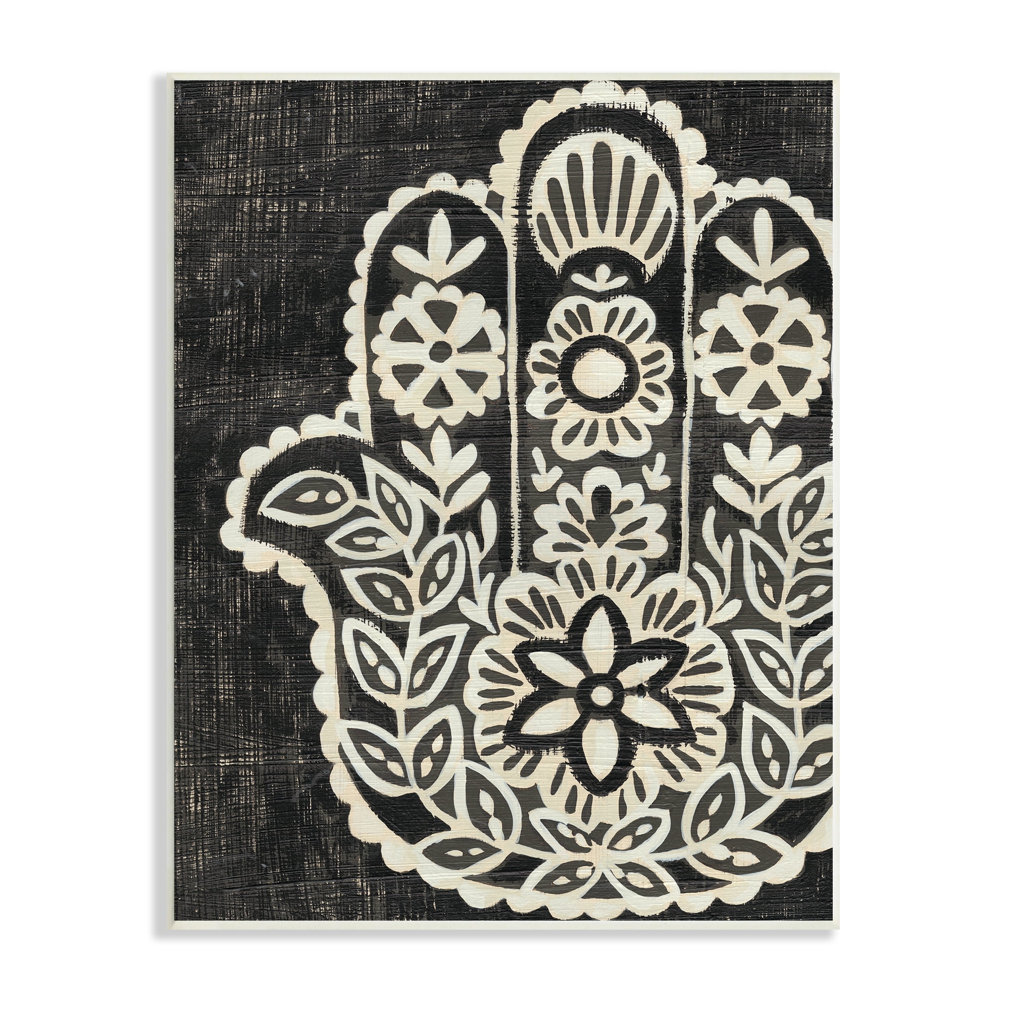 The Stupell Home Decor Collection Floral Pattern Black and White Hamsa ...