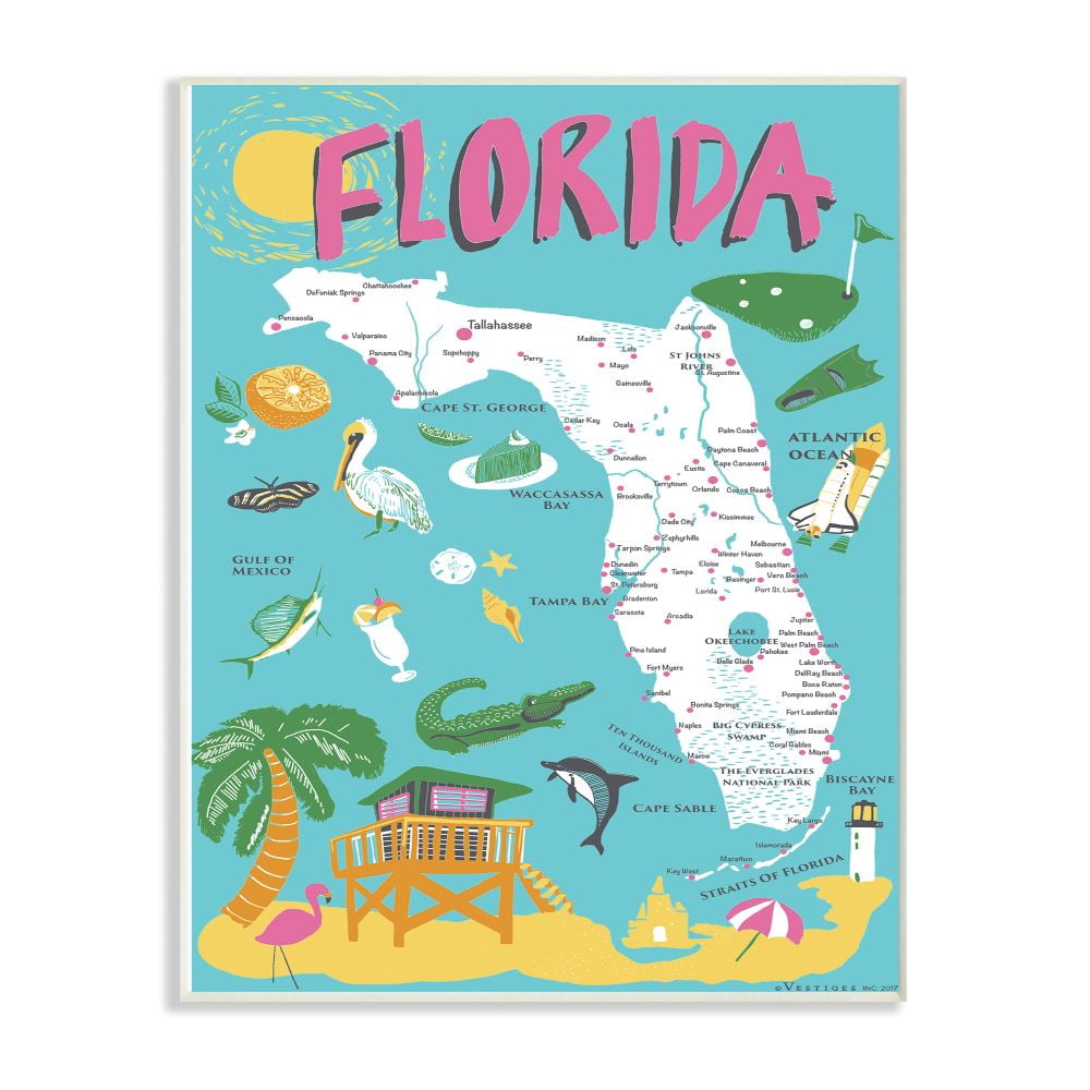 The Stupell Home Decor Collection Florida Teal Blue and Pink ...