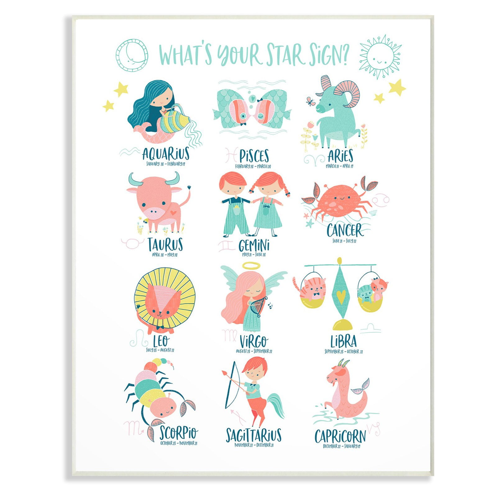 The Stupell Home Decor Collection Fun Modern Zodiac Star Sign Cartoons ...