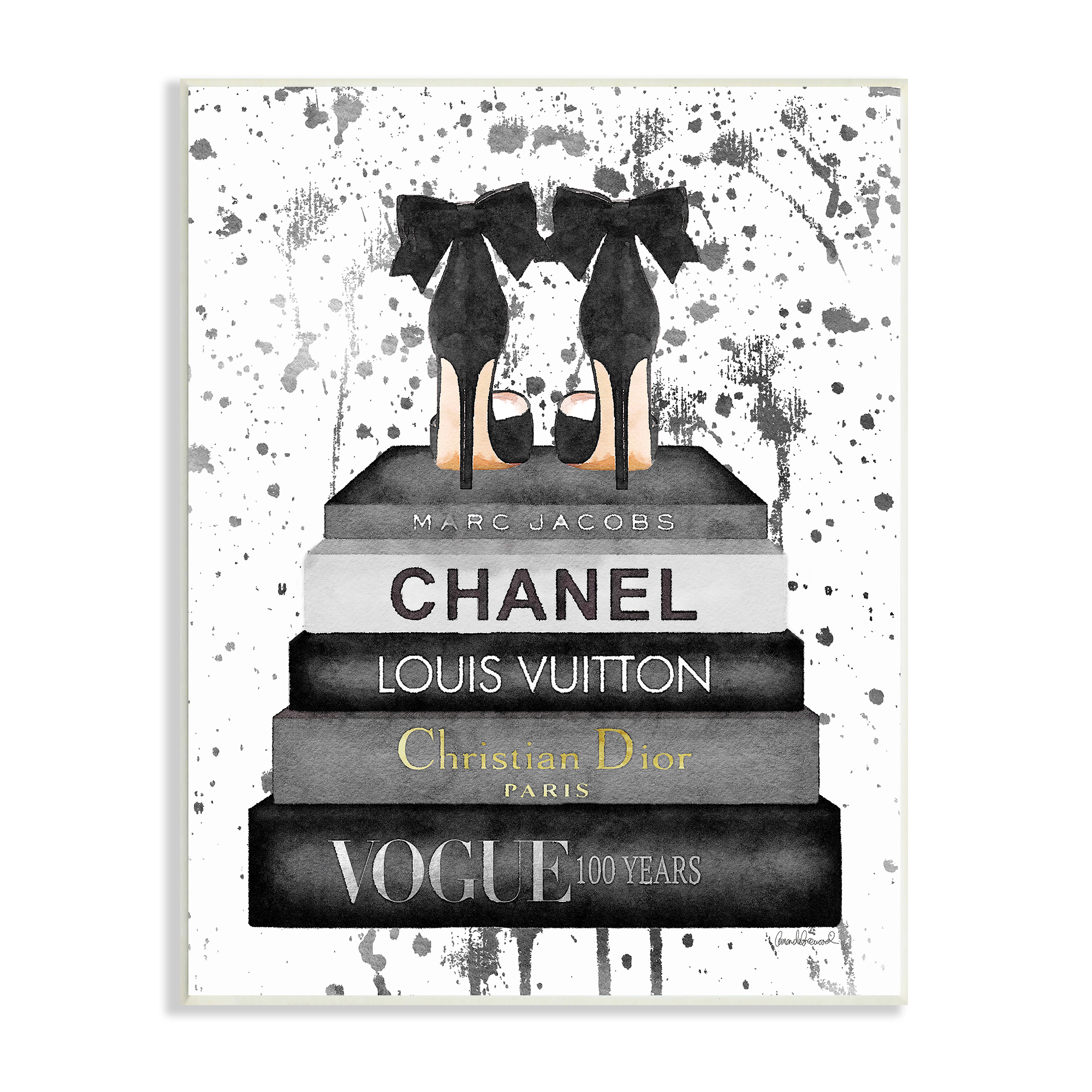 The Stupell Home Decor Collection Glam Fashion Book Stack Grey Bow Pump ...