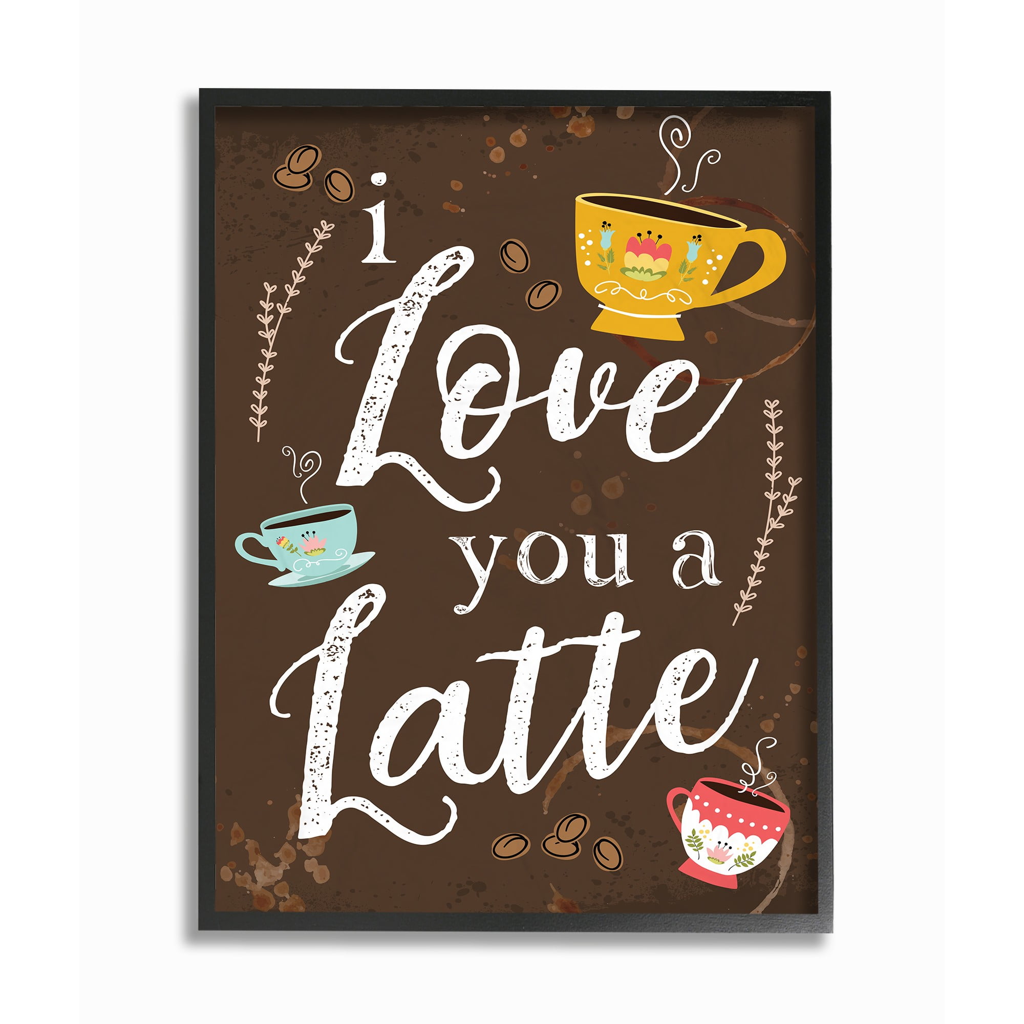 The Stupell Home Decor I Love You A Latte Coffee Cups Framed Giclee Art ...
