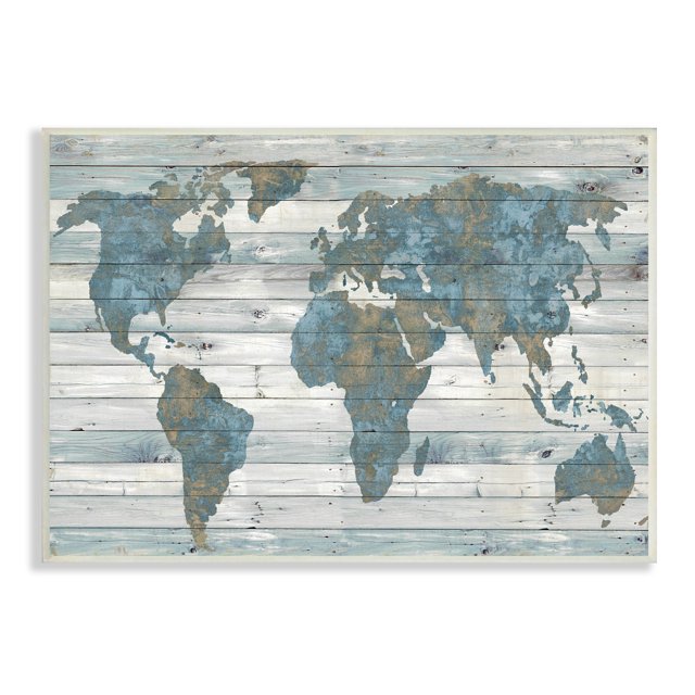 The Stupell Home Decor Collection Slate Blue and Tan Rustic Planked ...