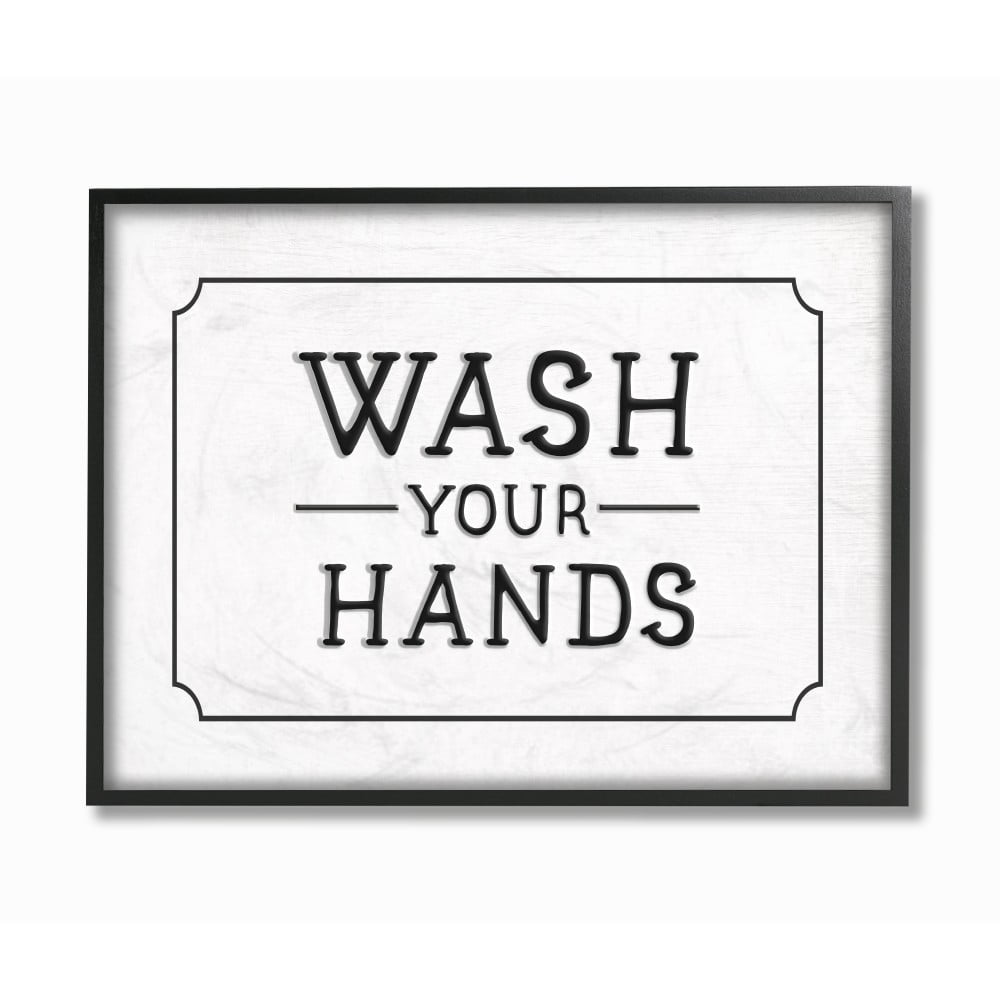 The Stupell Home Decor Collection Wash Your Hands Black and White Faux ...