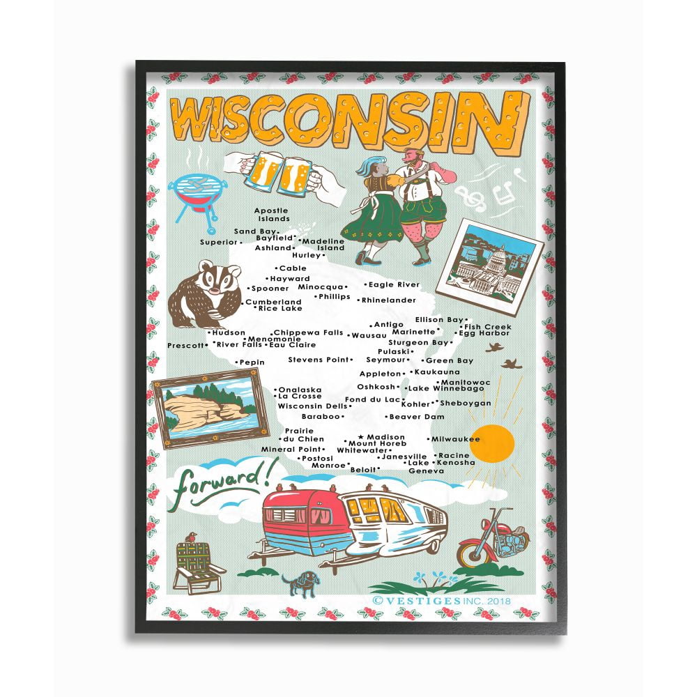 The Stupell Home Decor Collection Wisconsin Pale Blue Illustrated ...