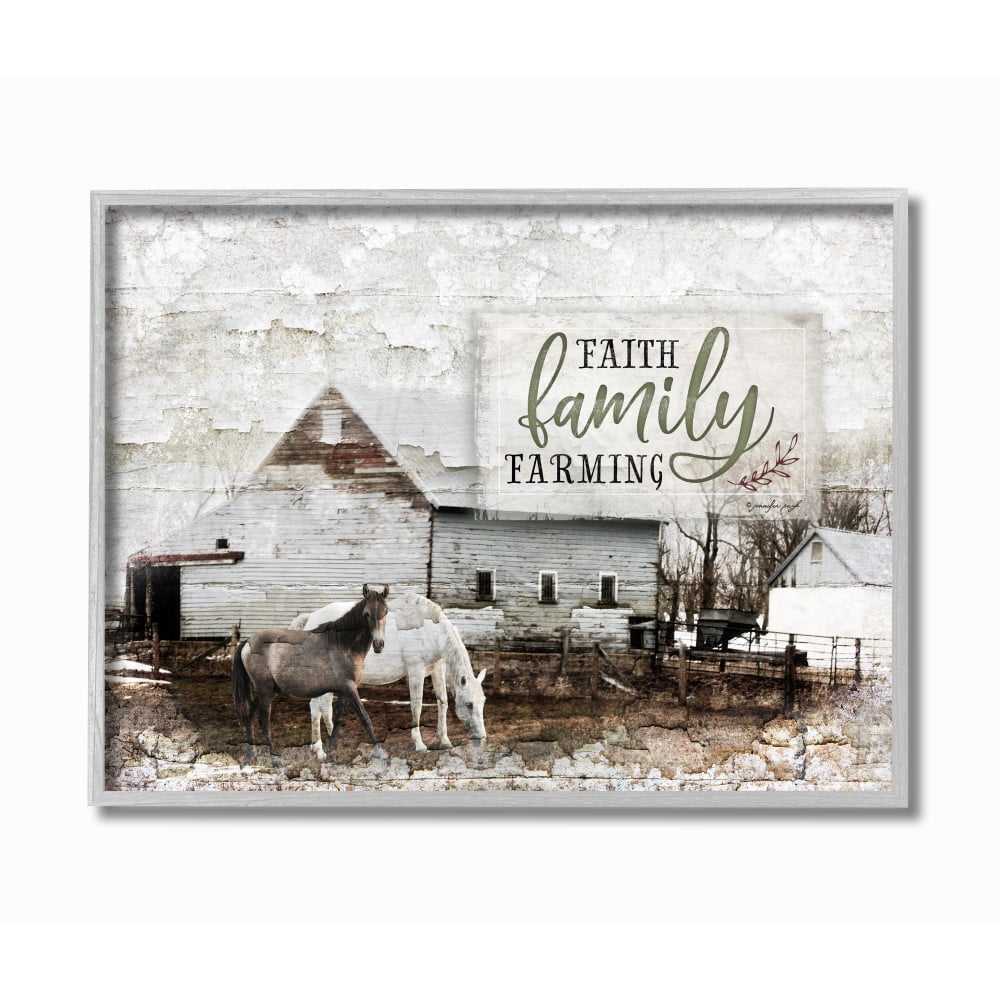 The Stupell Home Decor Faith Family Farming Distressed Horses and Barn ...
