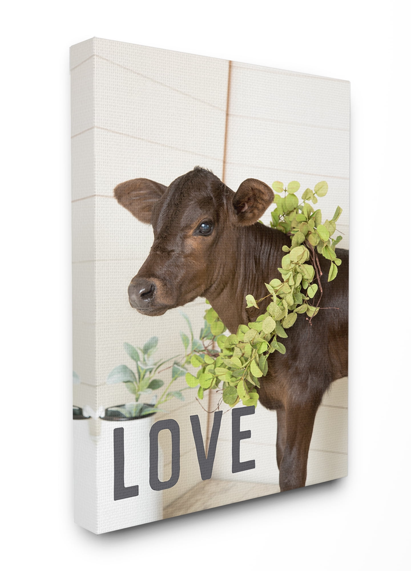 The Stupell Home Decor Farmhouse Love Baby Cow with Garland Wreath ...