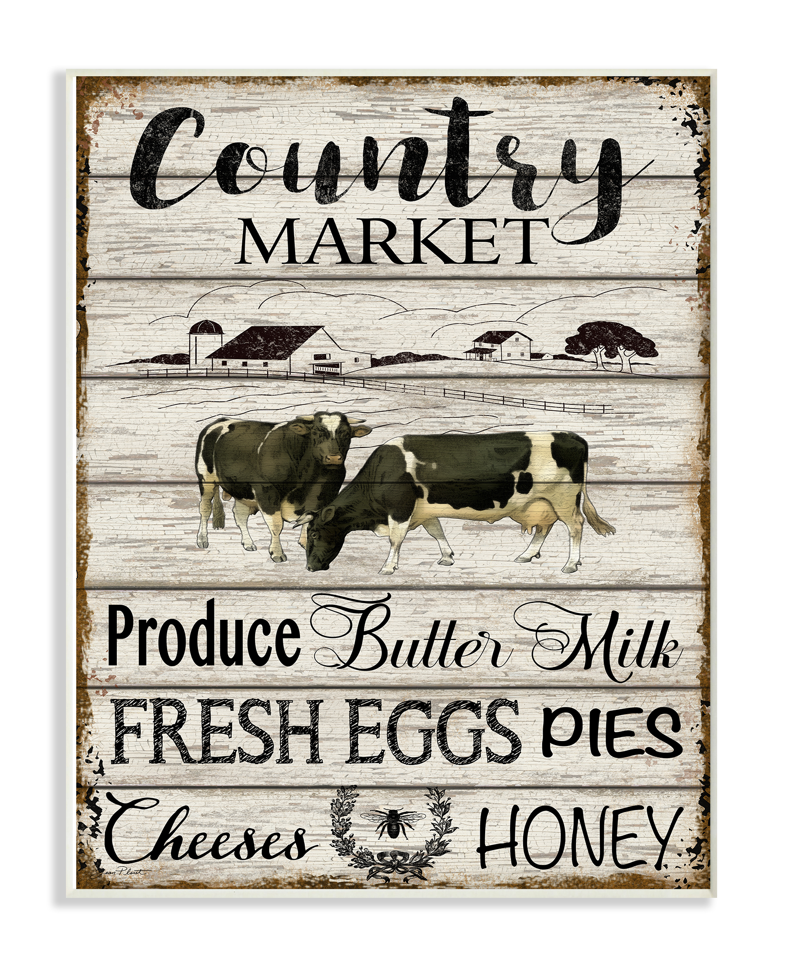 The Stupell Home Decor Farmhouse Planked Look Country Market Sign Wall ...