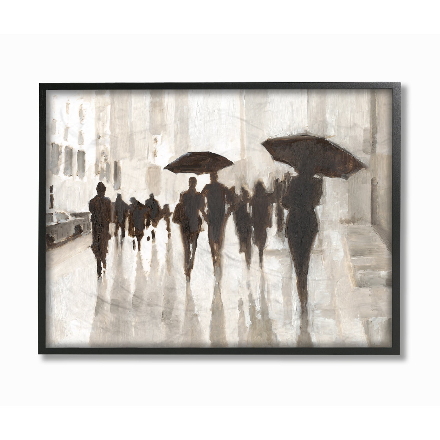 The Stupell Home Decor Monotone Black and White Raining City Crowd ...
