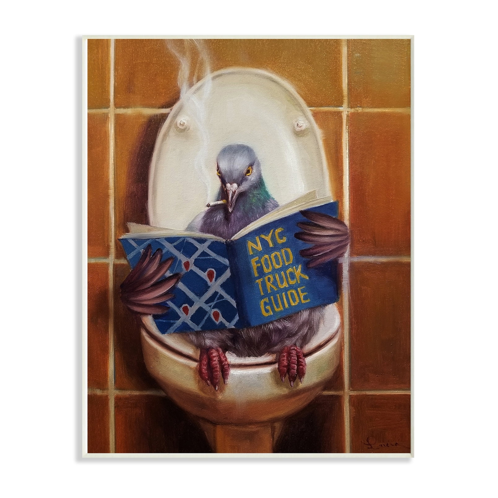 The Stupell Home Decor Pigeon Smoking on the Toilet Reading Funny Wall ...