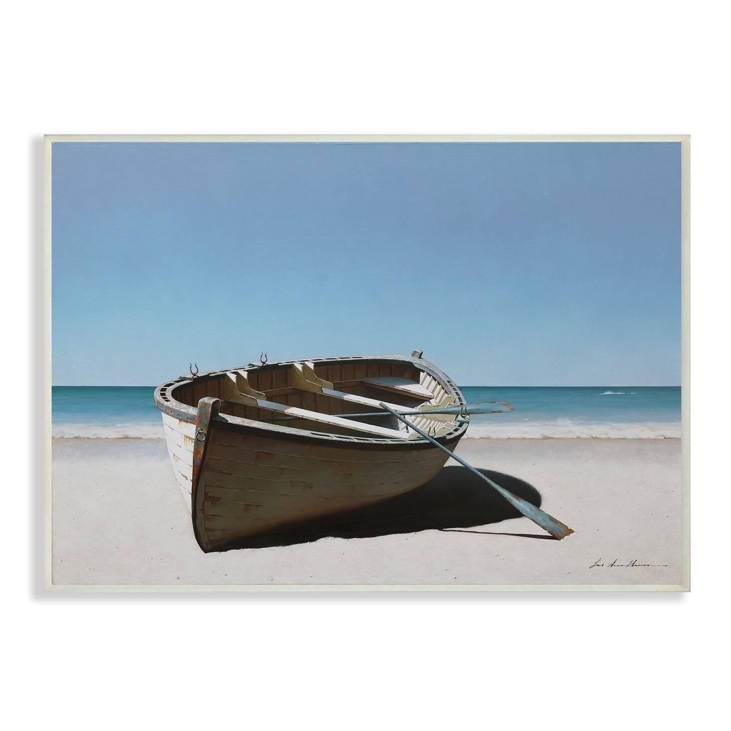 The Stupell Home Decor Row Boat in the Sand Ocean Shore Scene Wall ...