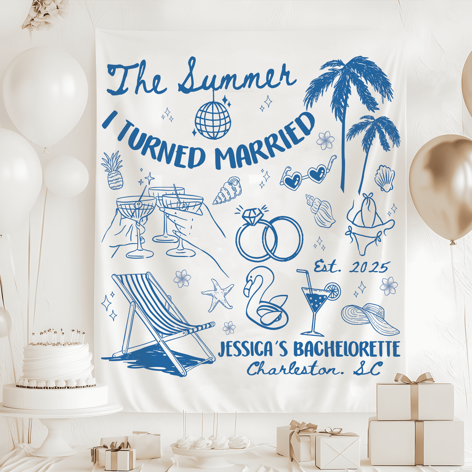 The Summer I Turned Married Banner, Beach Bachelorette Tapestry ...