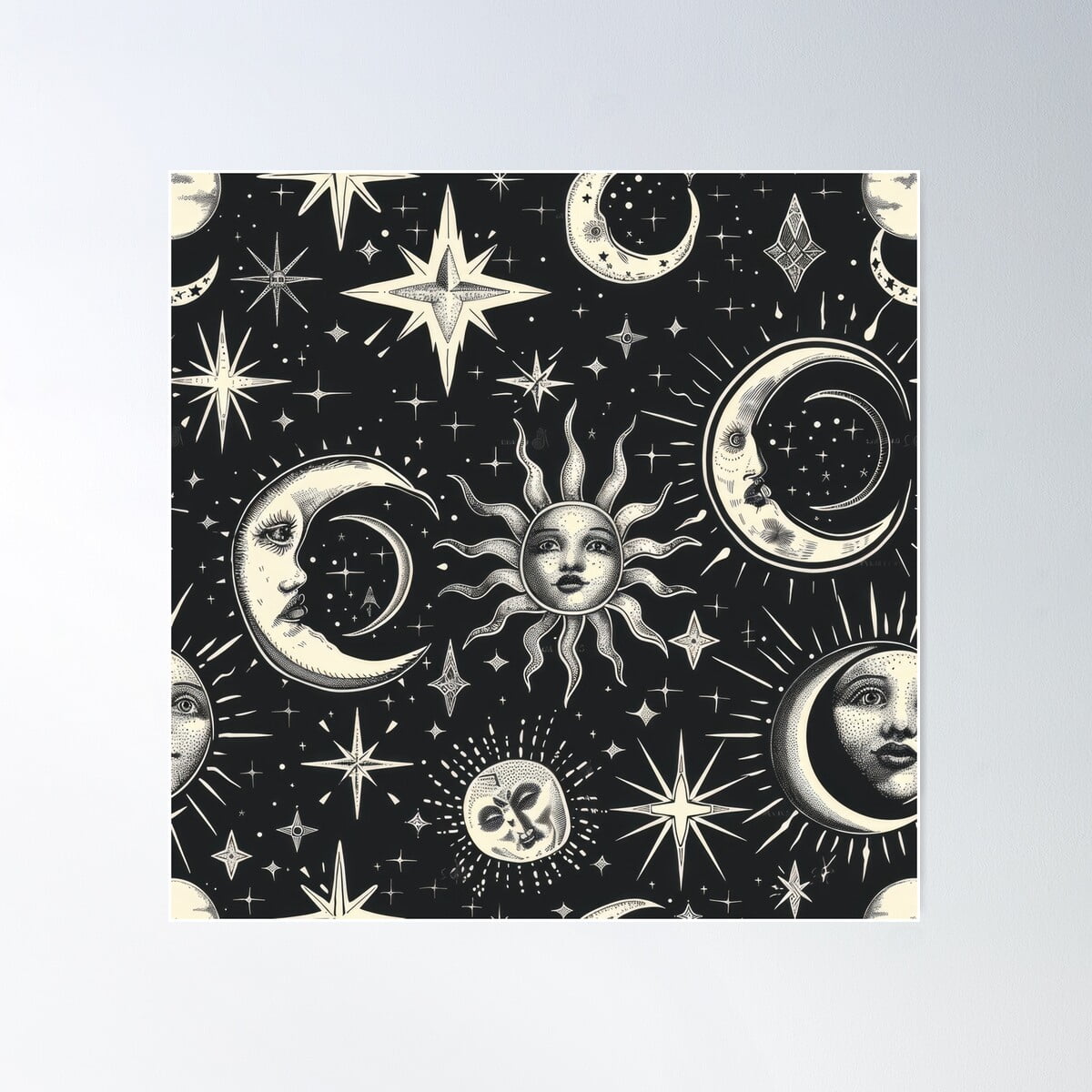 The Sun And Moon Black And White Poster Wall Art, Modern Wall Decor For ...