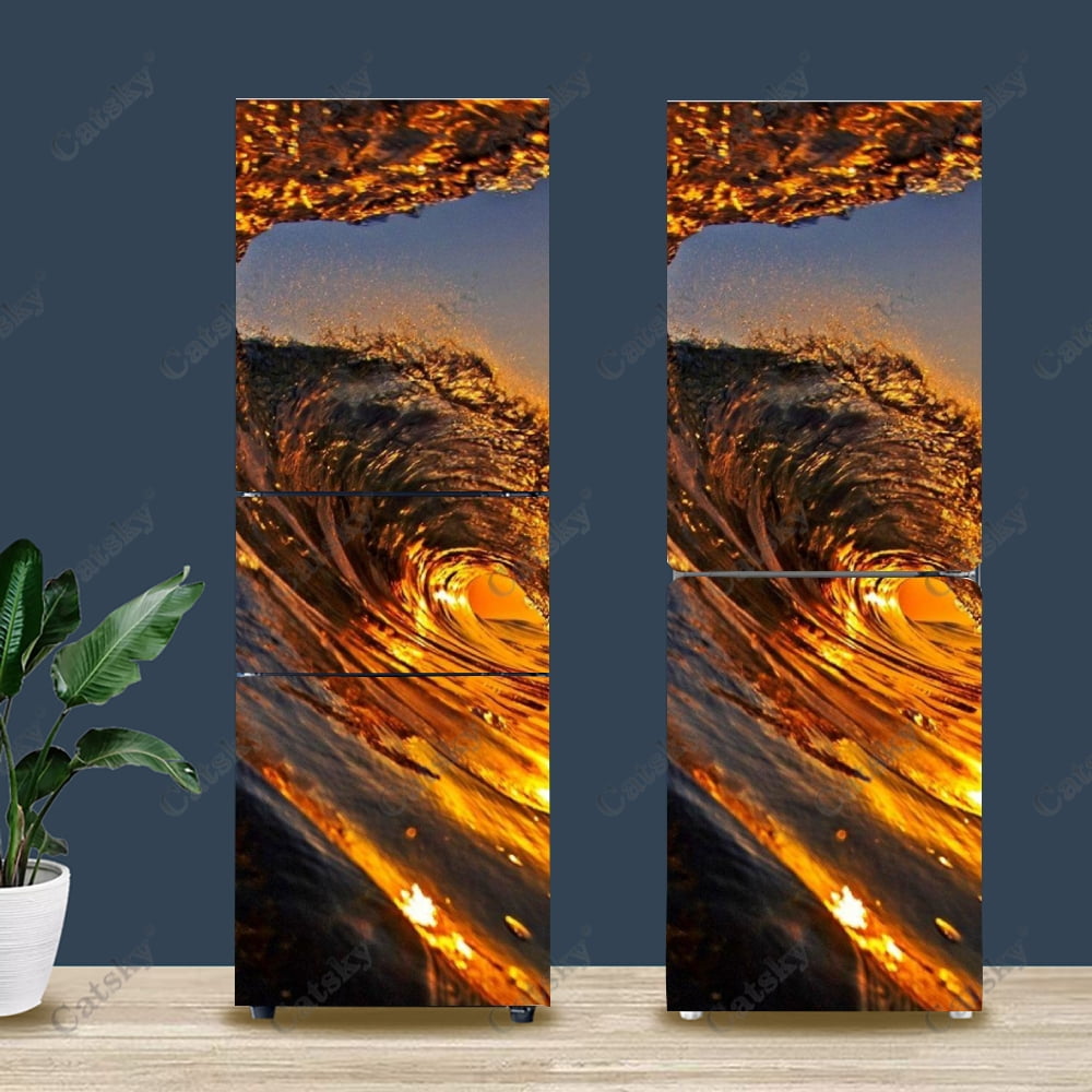 The Sunset Shines on The Waves Refrigerator Door Mural Sticker ...