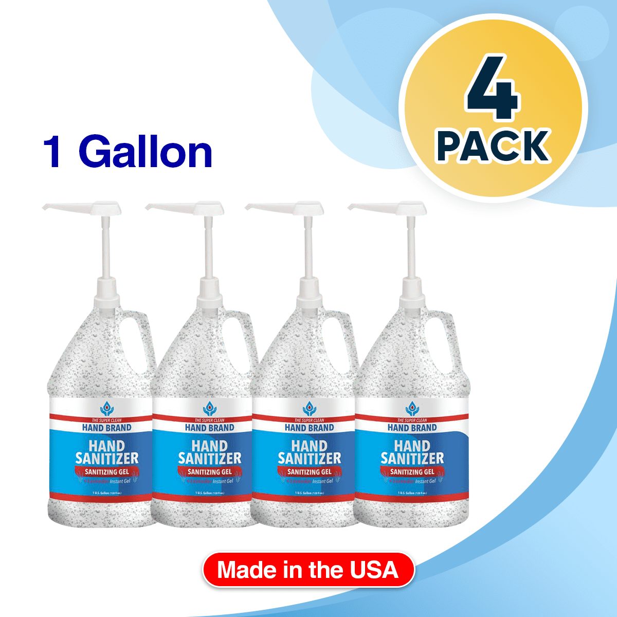 The Super Clean Hand Sanitizer 1 Gallon size 4 Pack Gel with Pumps with ...