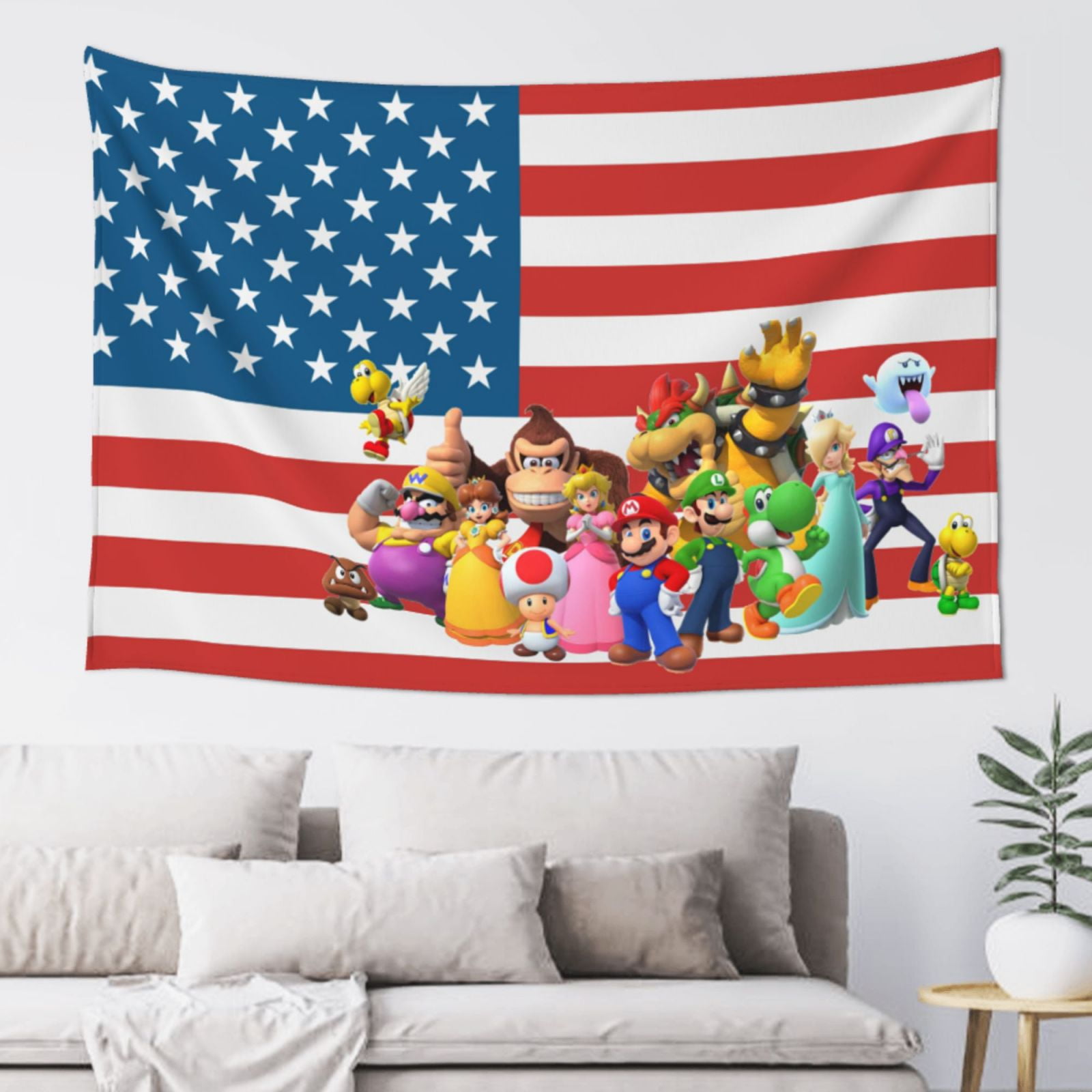 The Super Mario Bros American Flag Tapestry for Bedroom Aesthetic ...