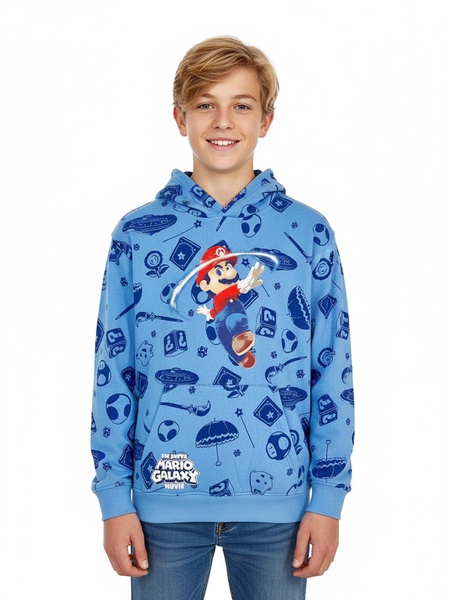 The Super Mario Galaxy, Boys' Light Blue Graphic Hoodie, Sizes 4-18 ...