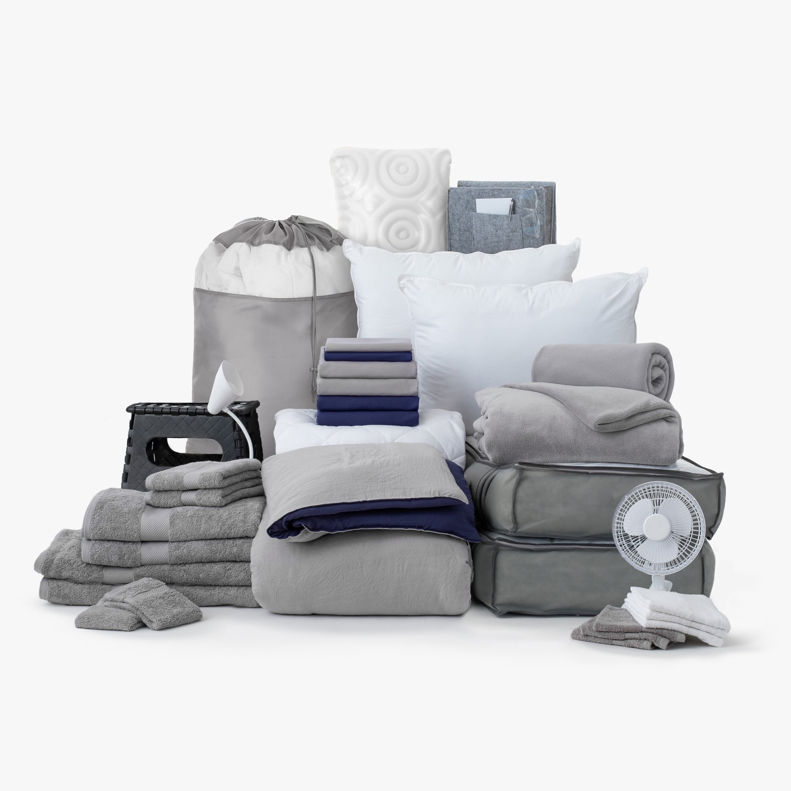 The Supreme Dorm Essentials Value Pack in Washed Blue & Gray, 34-Piece ...