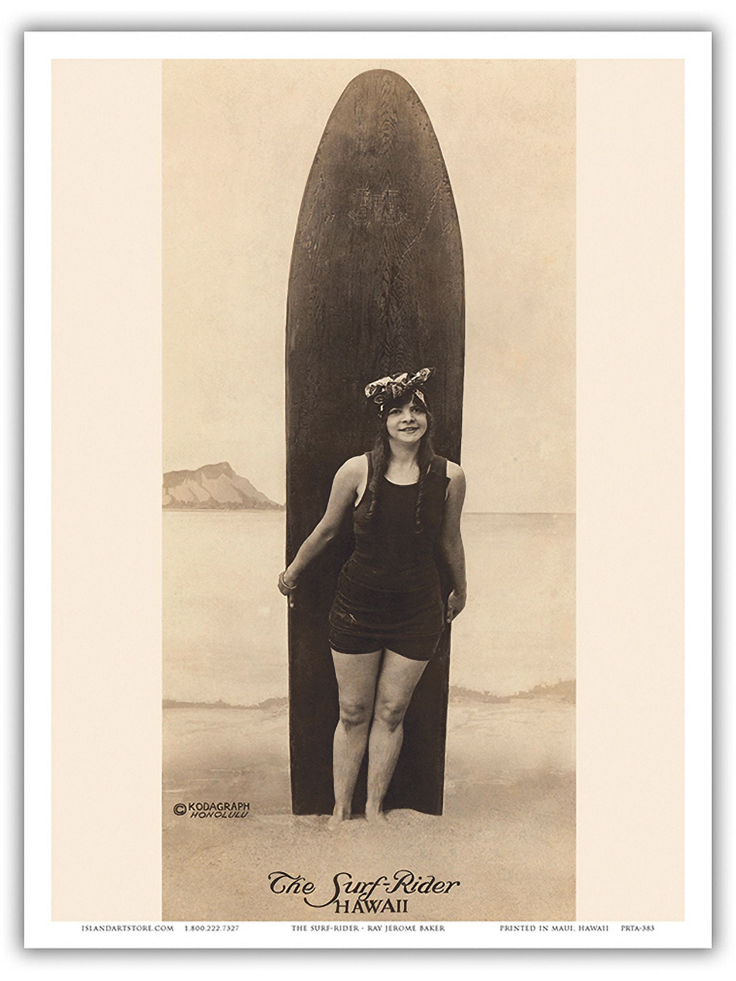 The Surf-Rider Hawaii - Bathing Beauty with Surfboard - Vintage B&W ...
