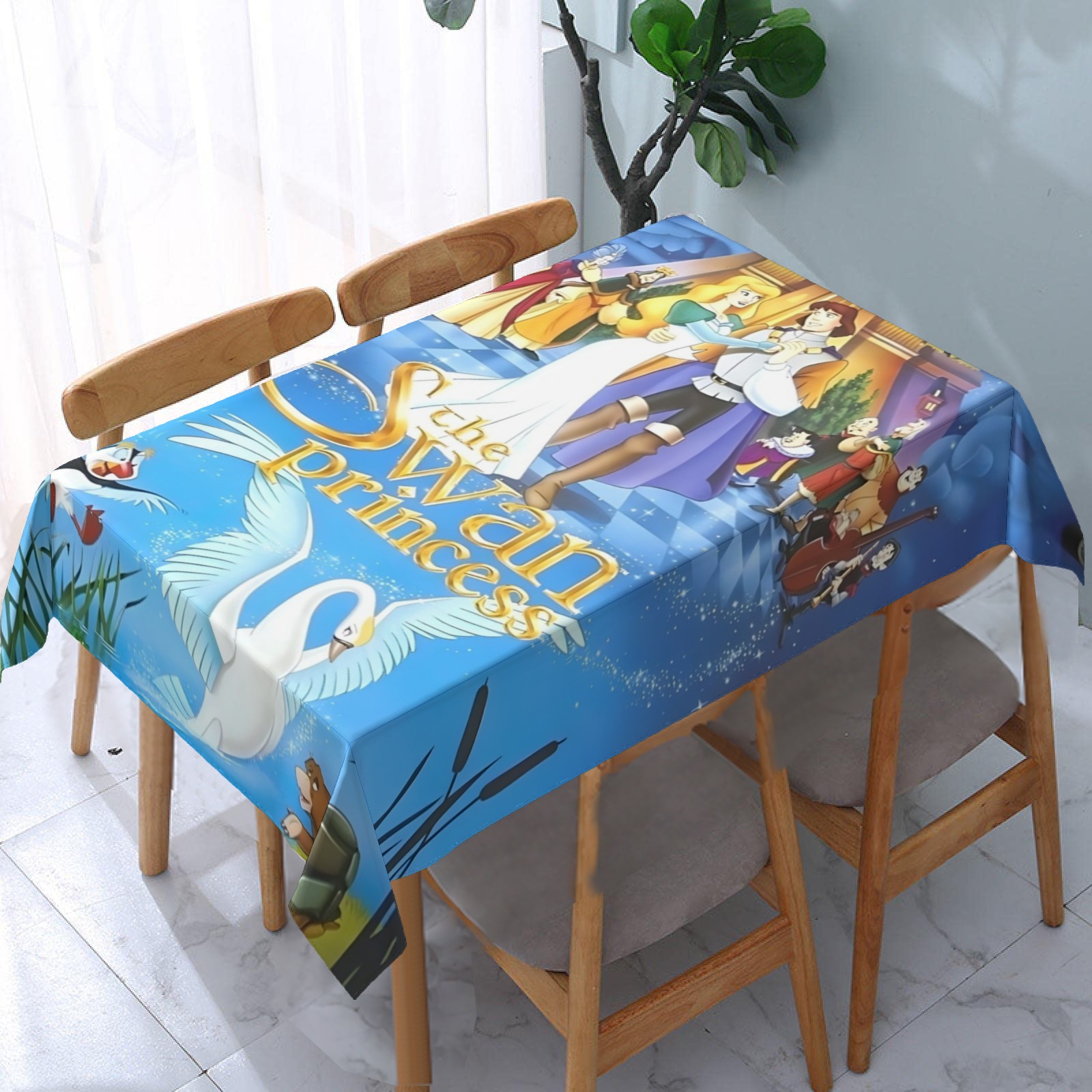The Swan Princess square tablecloth has an iconic print, fits most ...