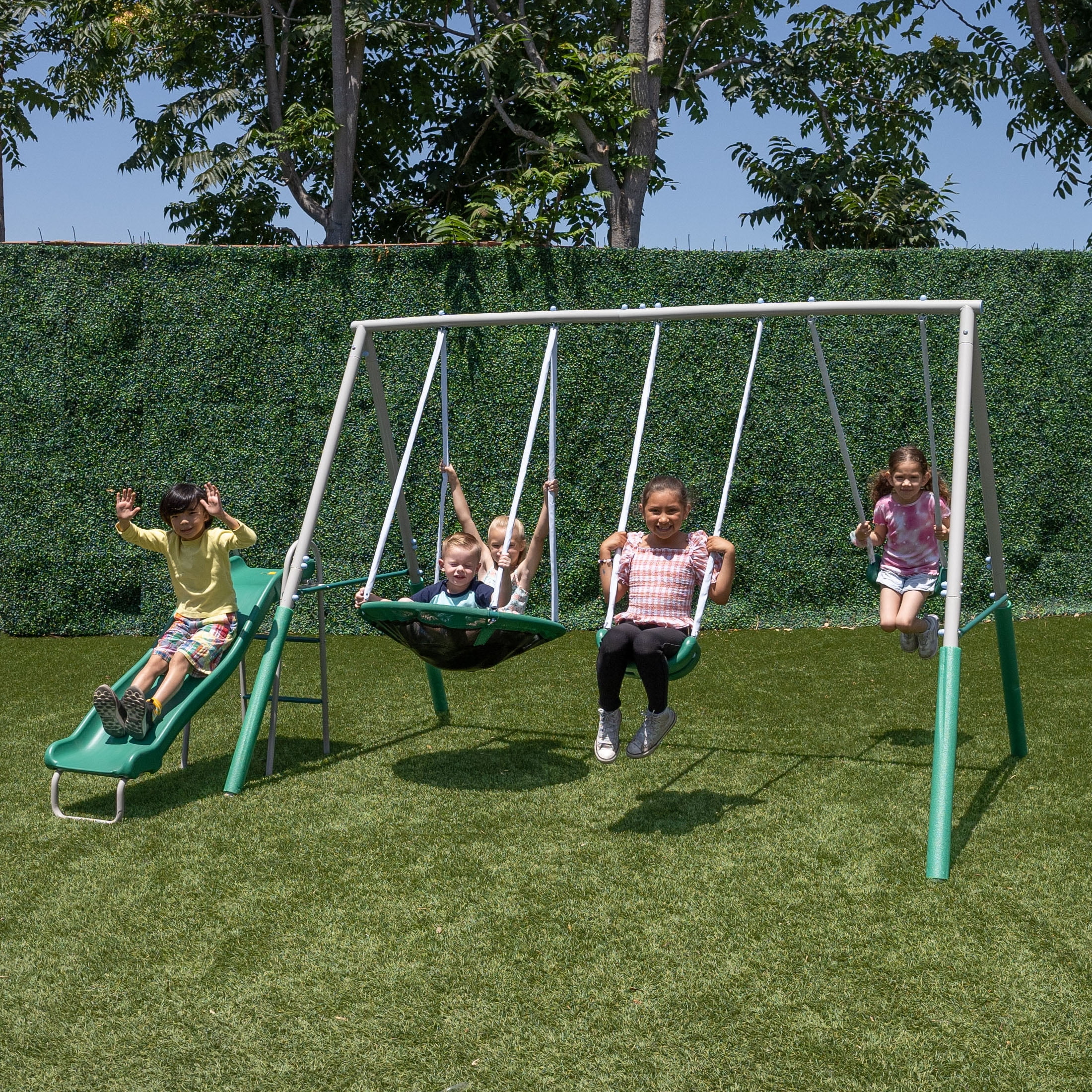 The Swing Company Northridge Metal Swing Set with Saucer Swing and 5 ...