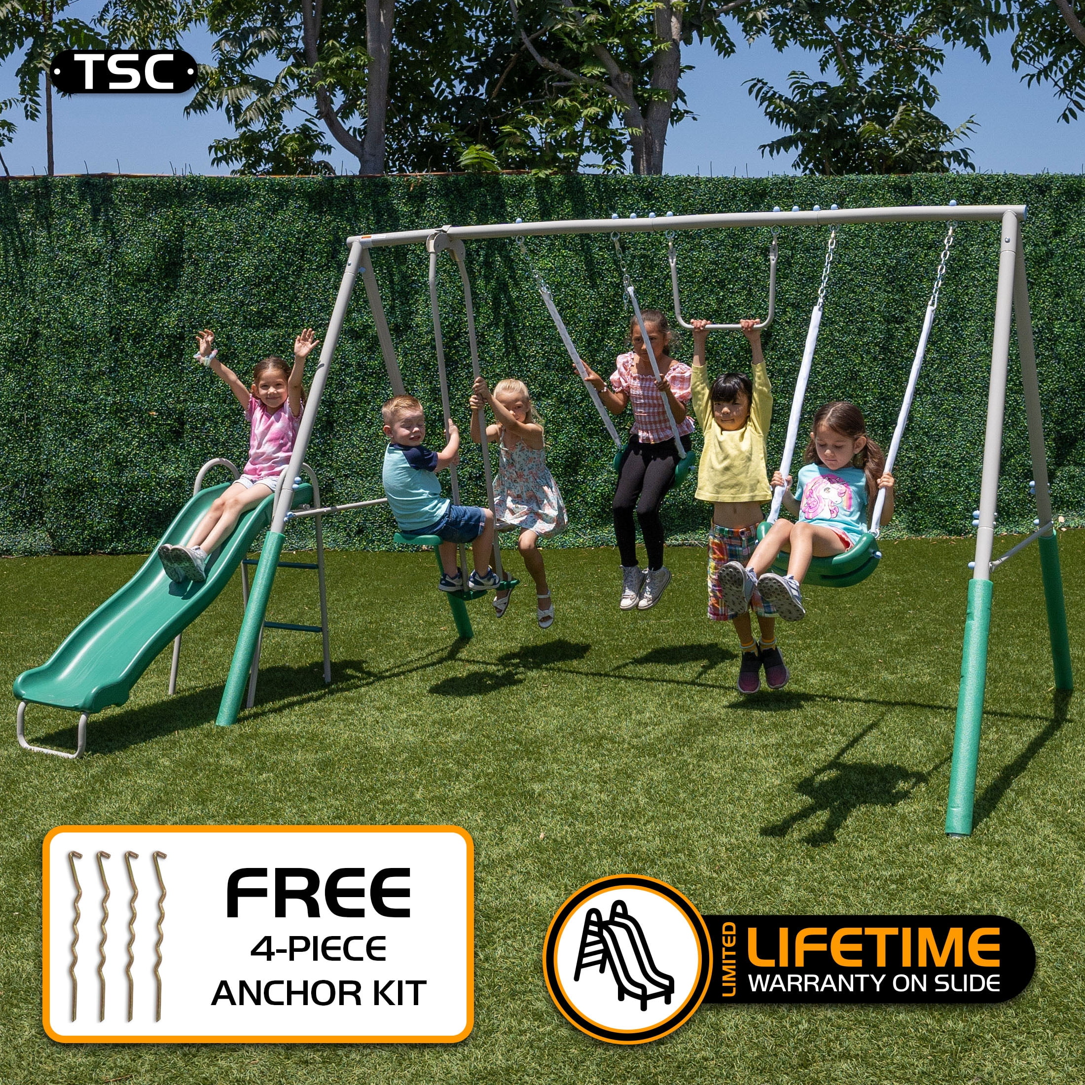 The Swing Company Yonkers Metal Swing Set with Glide Ride Trapeze Bar ...