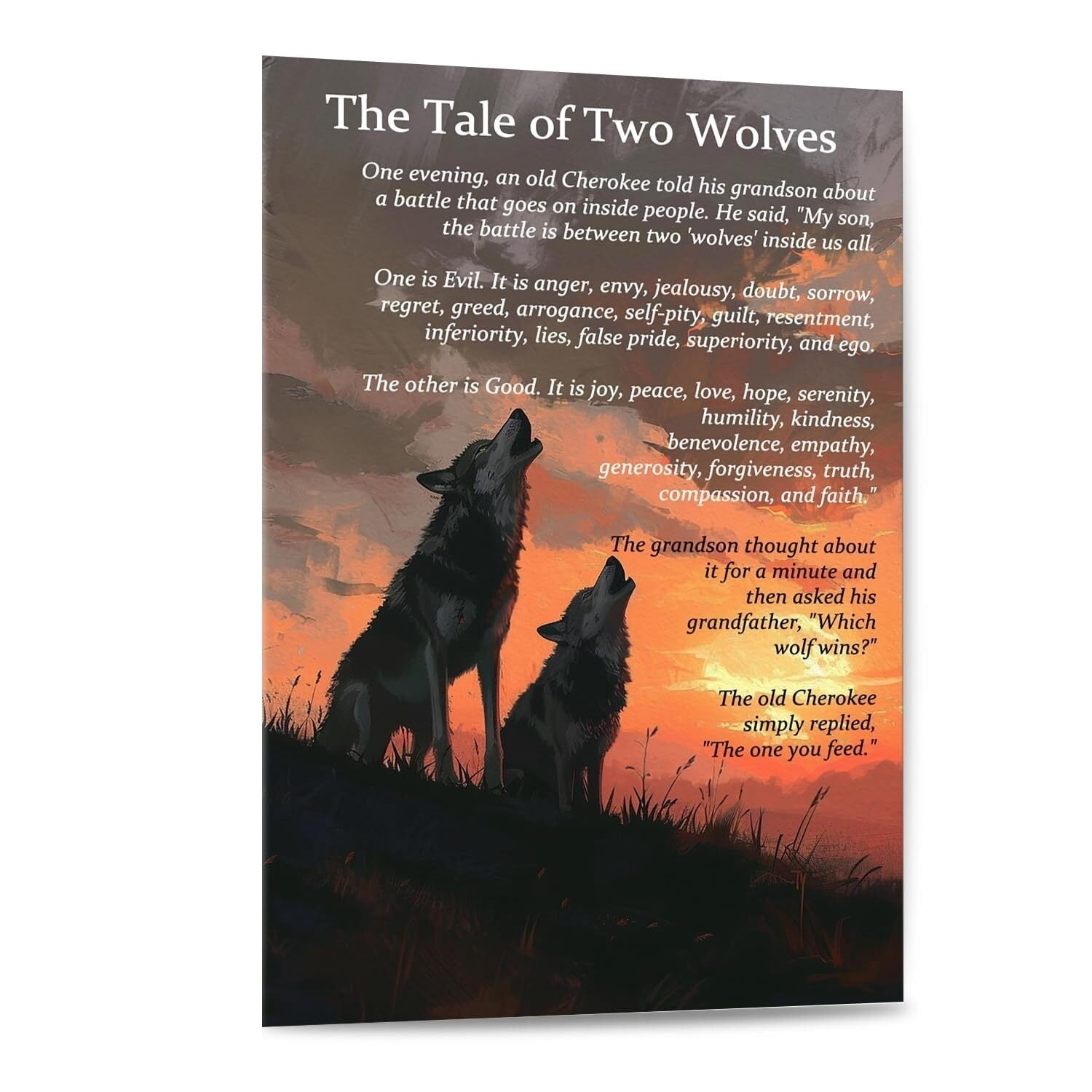 The Tale of Two Wolves Wolf Canvas Wall Art Inspirational Quote Poster ...