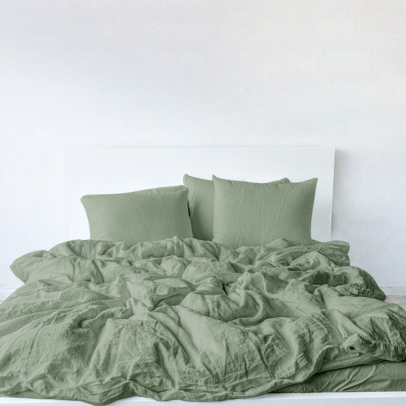 The Tangerine Store 3-Piece Linen Cotton Mix Sheet Set (66x96 in) - Sage Green Twin Sheet Set ...